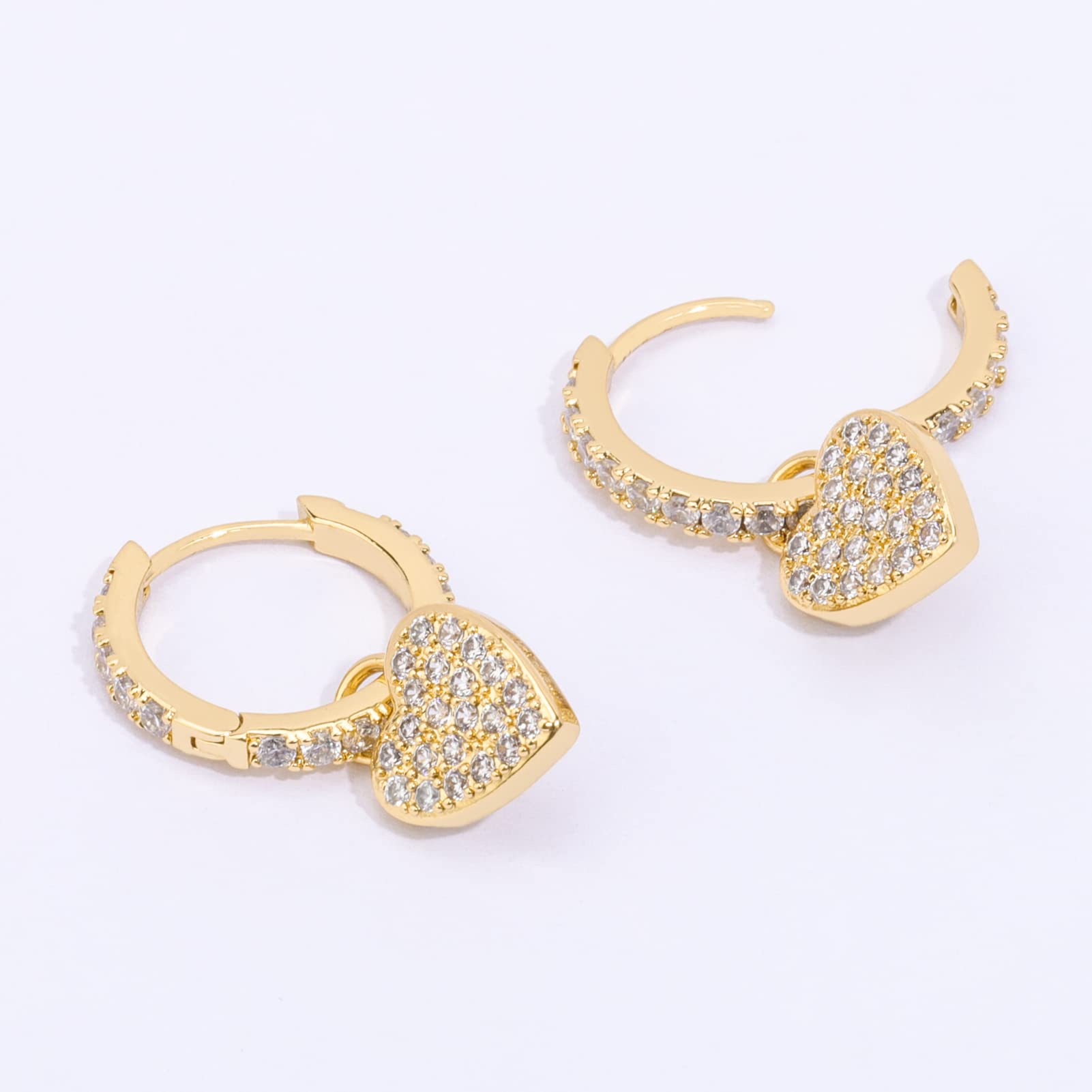 Joacii Gold Hoop Earrings for Women 18K Gold Plated Lightweight Hypoallergenic Heart Dangle Huggie Hoops with Full Coverage Cubic Zirconia