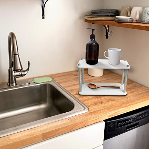 Hyutrol Home Sink Caddy, 2 Tier Fast Drying Stone Sink Tray, Bathroom Organizer, Bathroom Sink Fast Drying Stone, Instant Dry Sink Organizer, Countertop Fast Drying Counter Tray Rack (White).