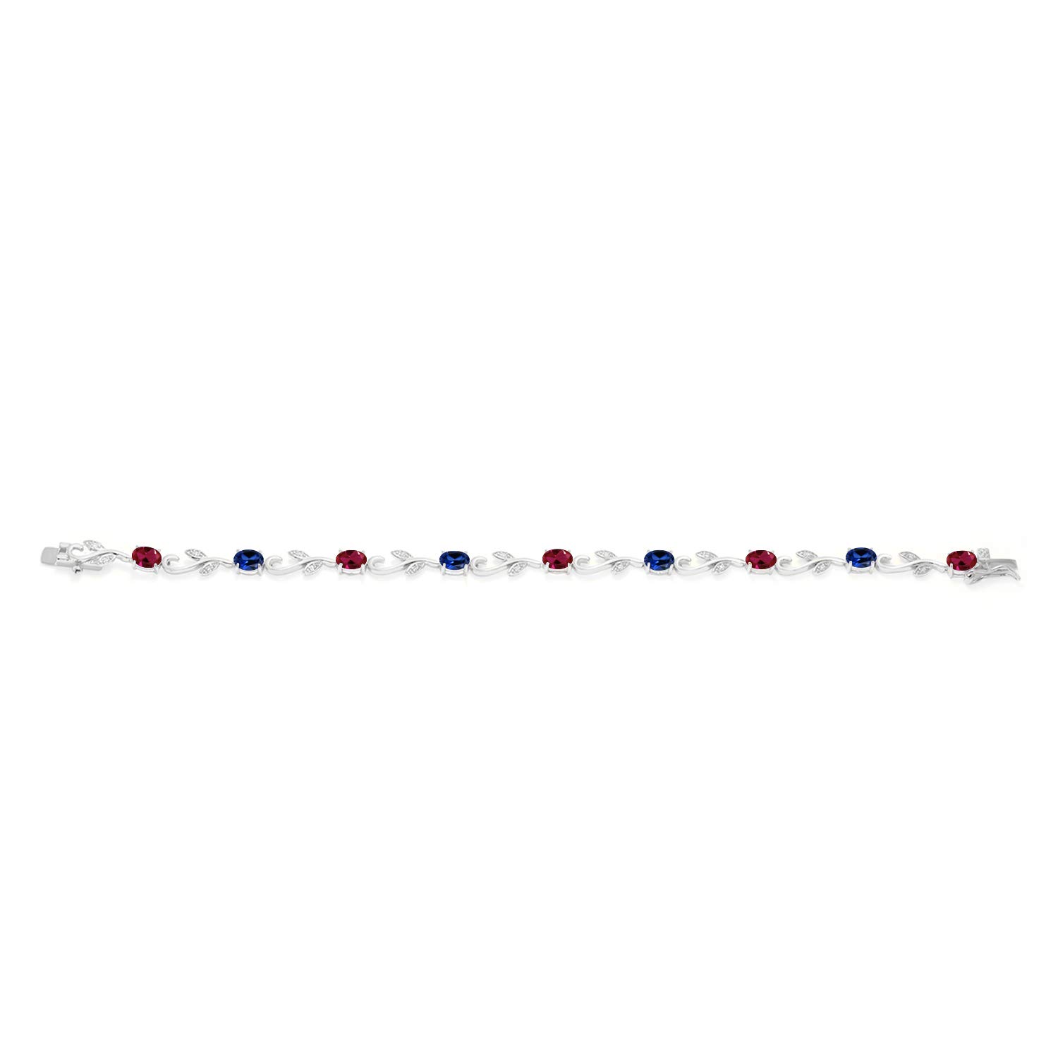 Gem Stone King 925 Sterling Silver Customized and Personalized 9 Gemstone Birthstone and Diamond Greek Vine Tennis Bracelet For Women