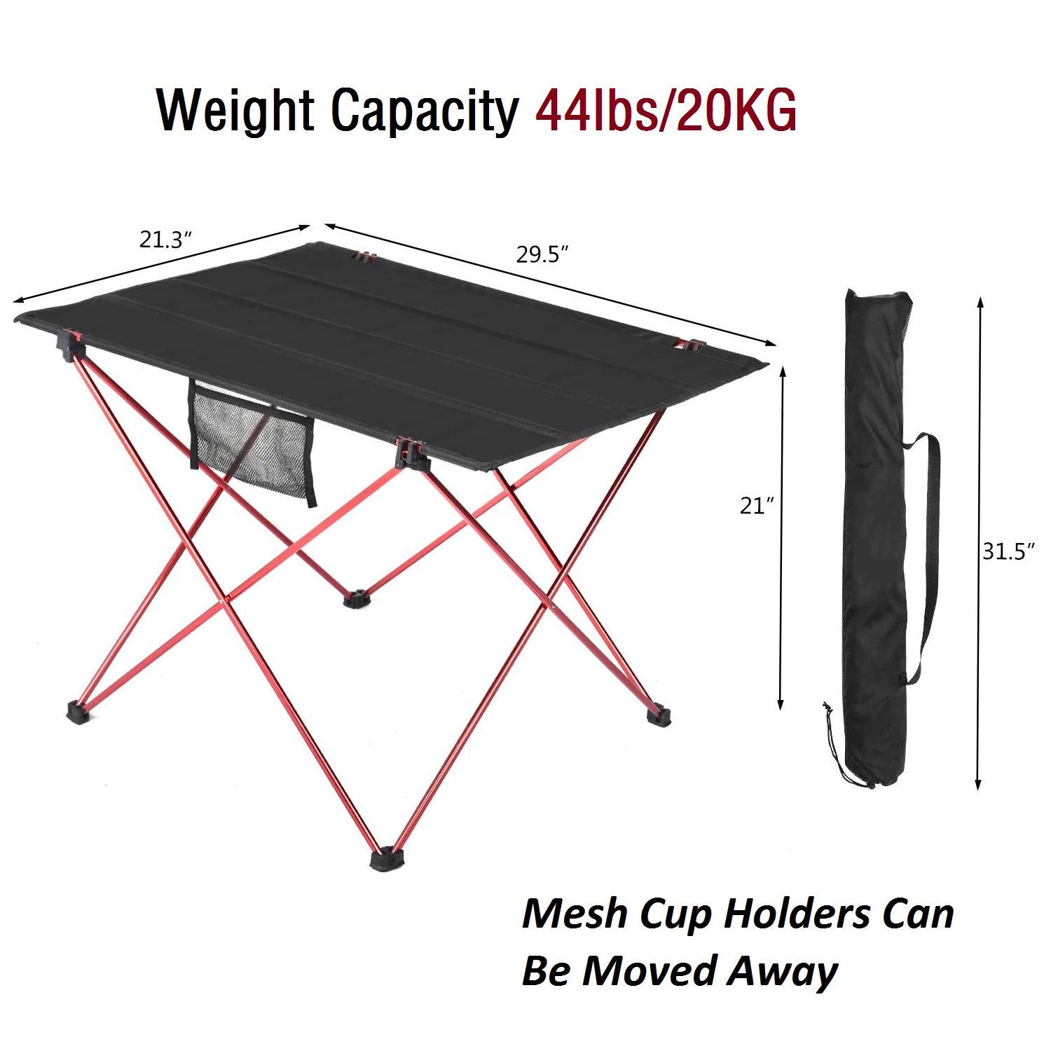 Grepatio Lightweight Camp Table - 4 Mesh Cup Holders and Carrying Bag Included, Folding Canvas Camping Table for Picnic, BBQ, Fishing, Hiking