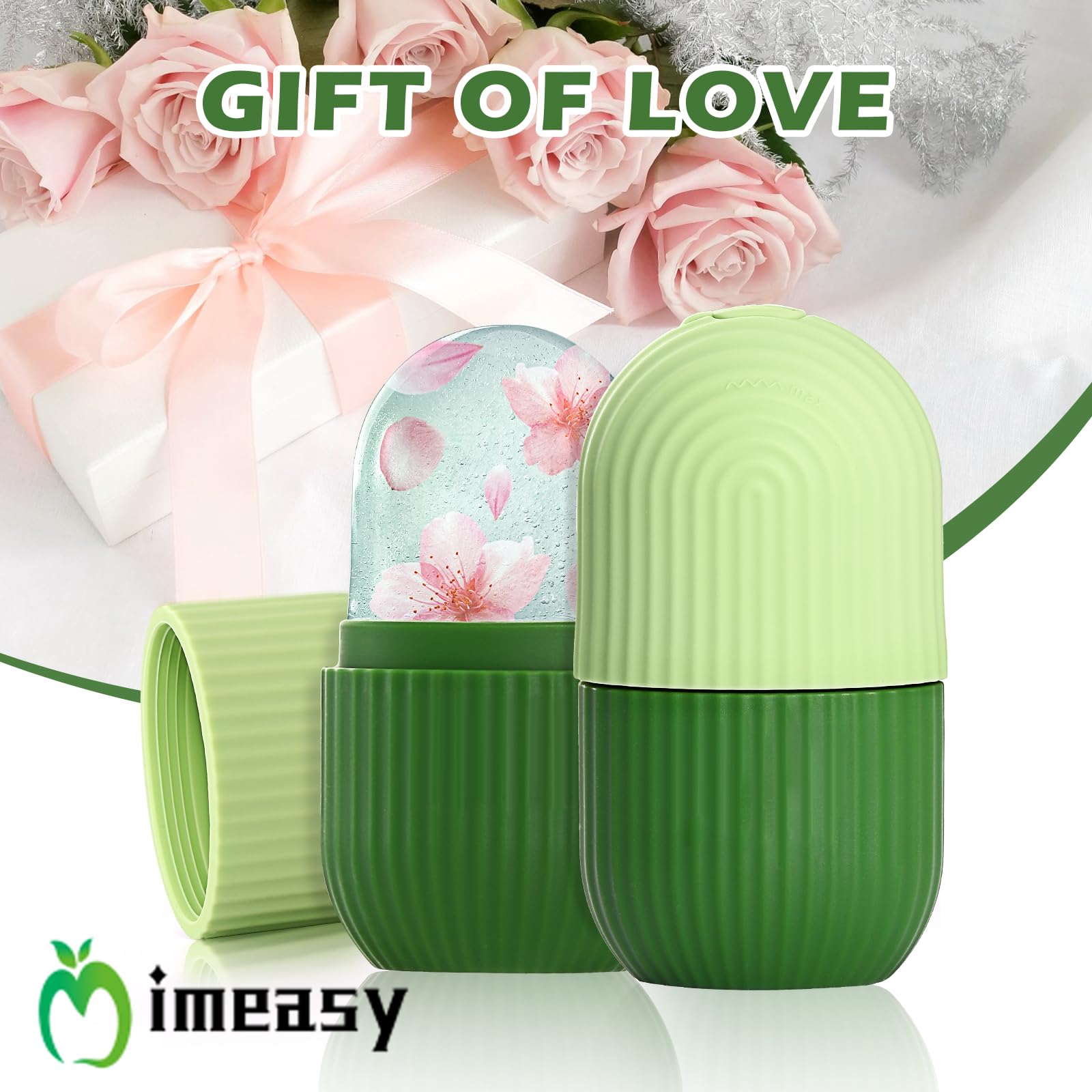 IMEASY Ice Roller for Face and Eye, Ice Face Roller,Facial Beauty Ice Roller Skin Care Tools, Ice Facial Cube, Gua Sha Face Massage, Silicone Ice Mold for Face Beauty (Green)