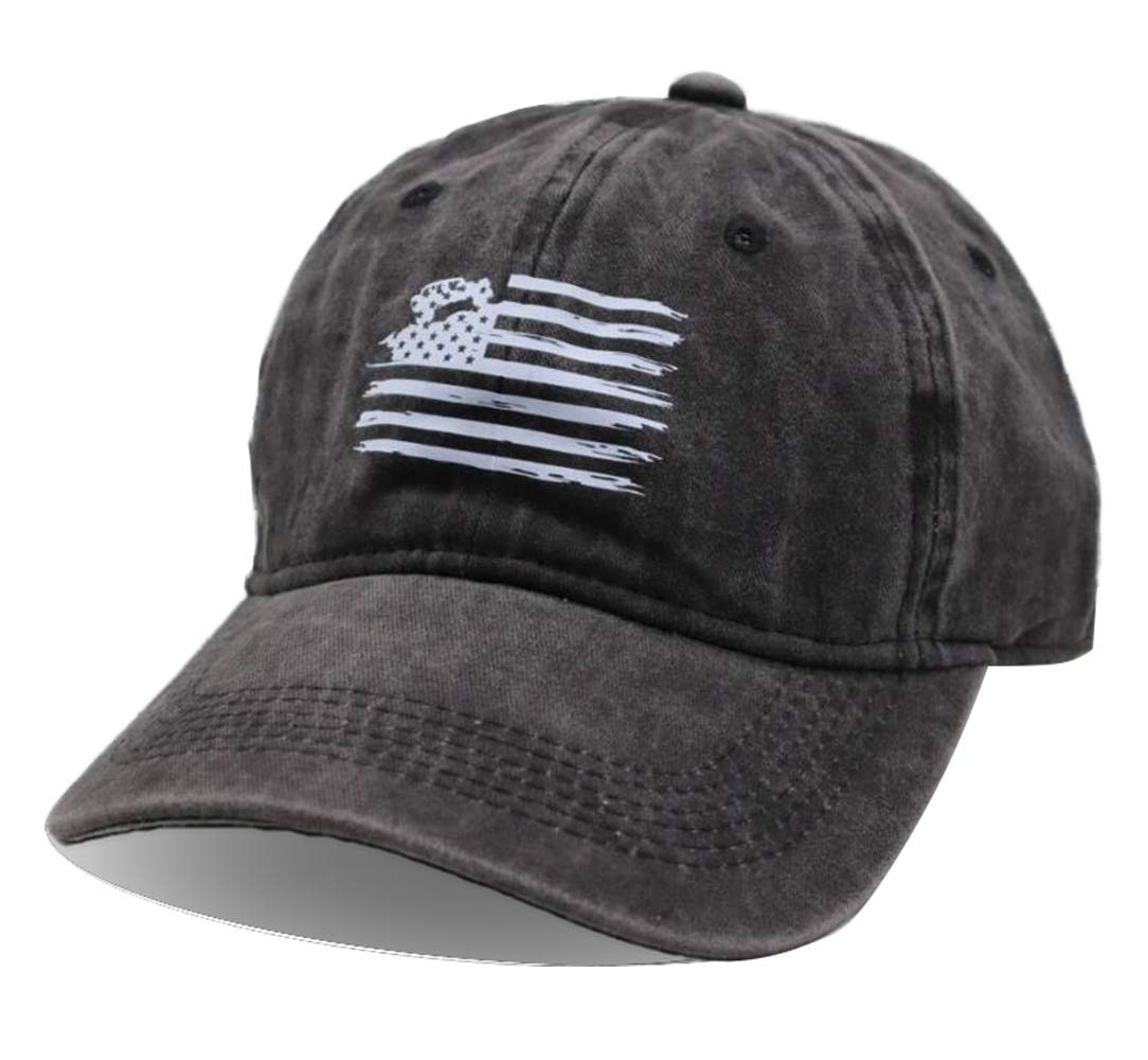 HHNLB Funny Offroad Car American Flag Hat, Adjustable Washed Distressed Mountains Adventure USA Baseball Cap for Men Women (Black 02, one Size)