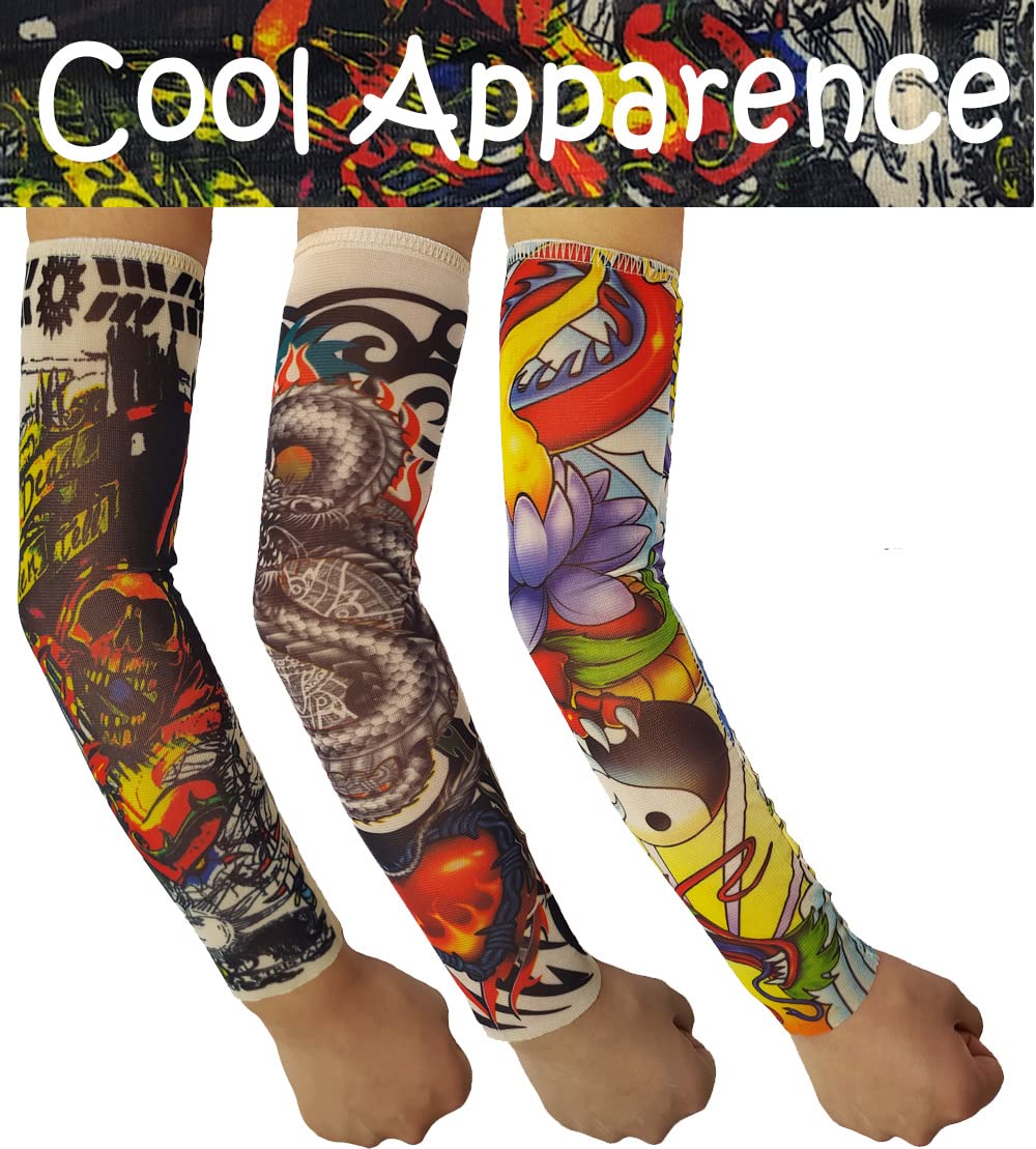 iToolai Temporary Tattoo Sleeves for Kids, Fake Slip On Arm Sunscreen Sleeves, 6pcs - Eagle,Skull,Dragon,Clown, Snake,etc