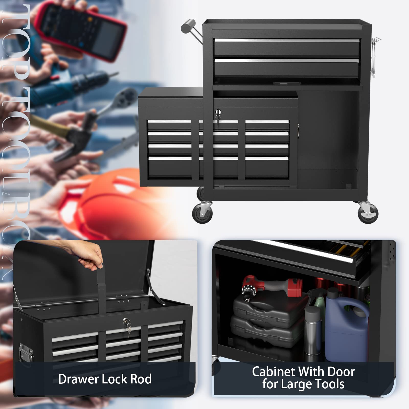 Go Beyond 8-Drawer Tool Chest with Wheels, Tool Storage Cabinet and Tool Box, Lockable Rolling Tool Chest with Drawers, Toolbox Organizer for Garage Warehouse Workshop (Orange)