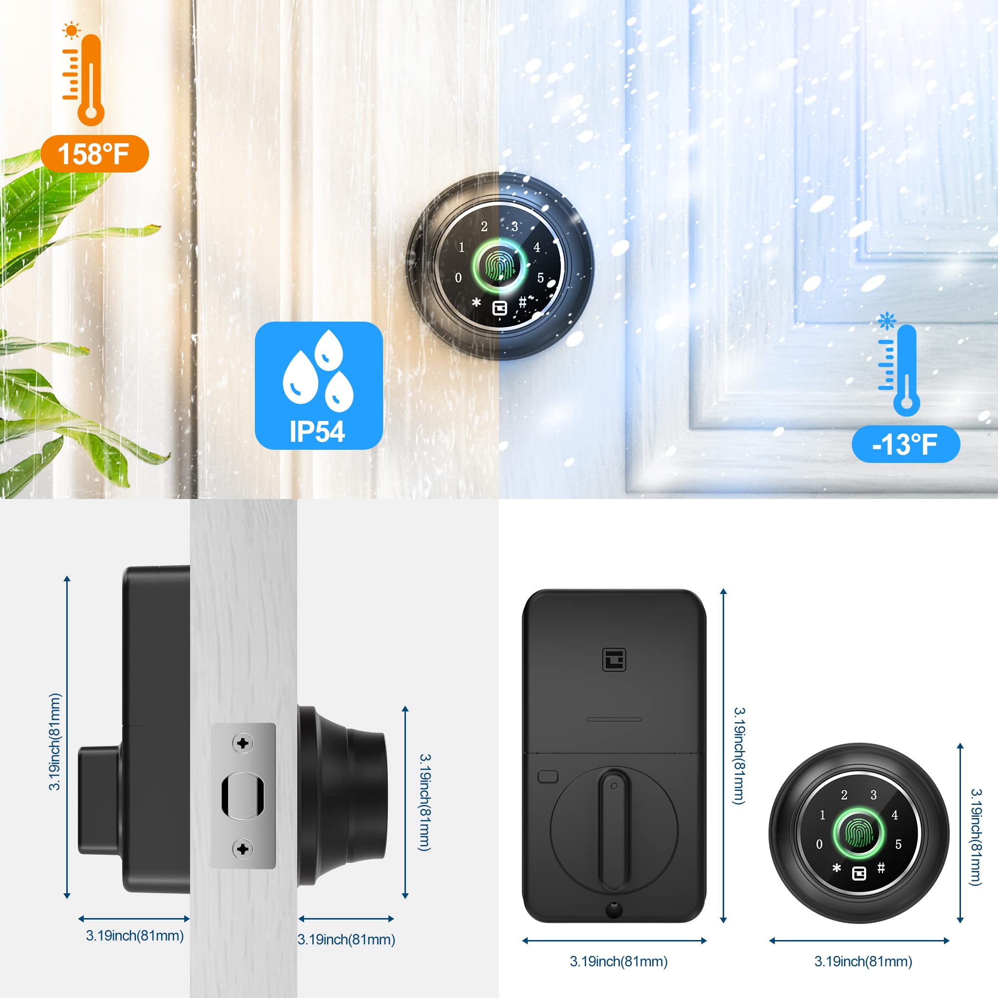 GeekTale 4-in-1 Keyless Entry Door Lock-Fingerprint Door Lock Smart Door Lock with Keypad Smart Deadbolt for Front Door, App Control