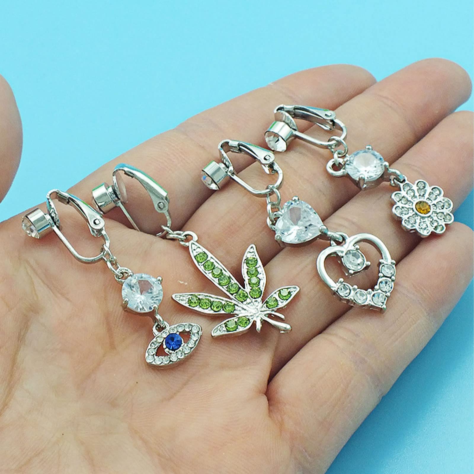Harry and Henry 4Pcs Belly Button Fake Earrings Dangle Fake Belly Ring Non Piercing Clip on Belly Button Rings for Women(Set A)…