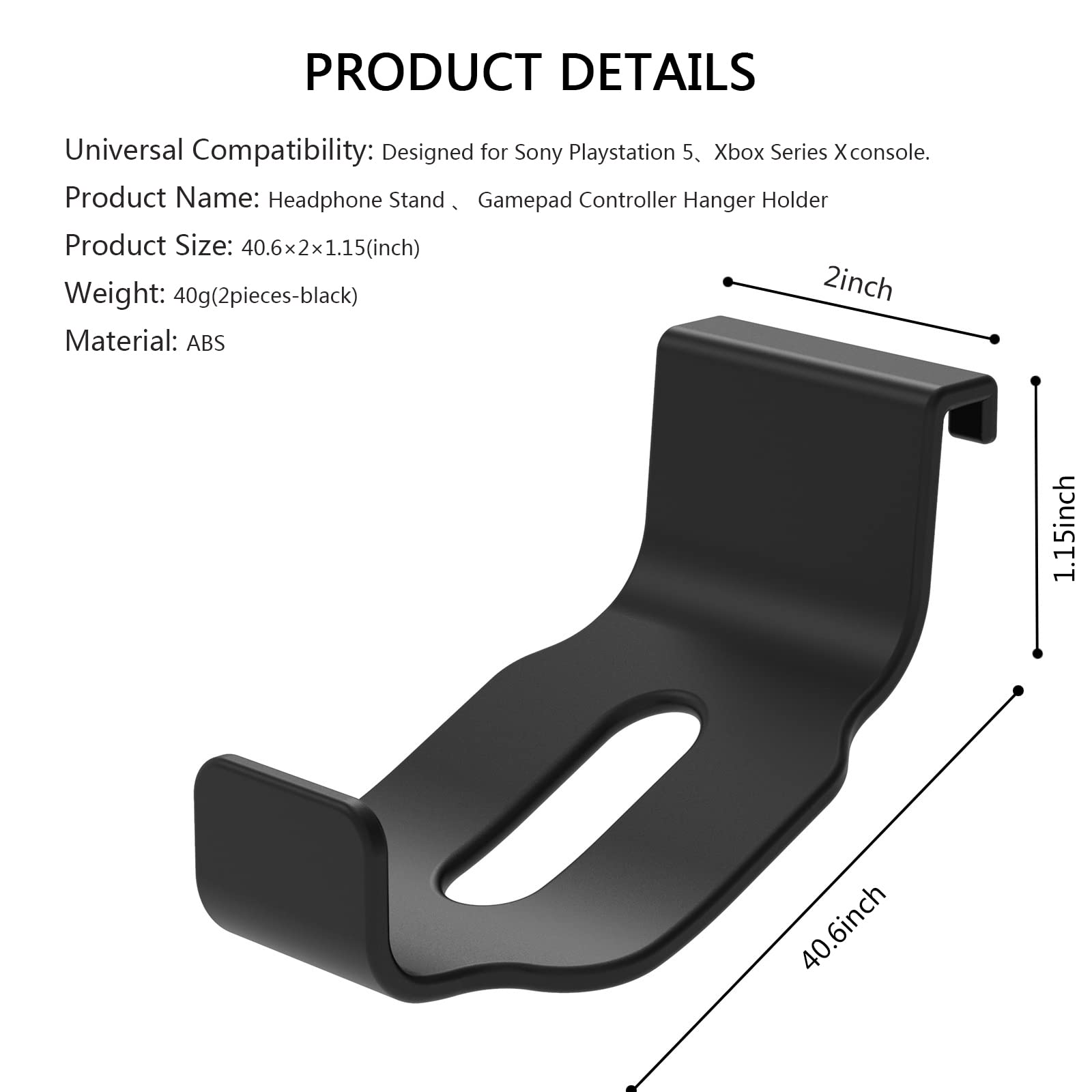 Headphone Stand & Gamepad Controller Hanger Holder(2 Pack) for PS5, Xbox Series X, Xbox Series S, Screwless Hook Stand Accessories - Black