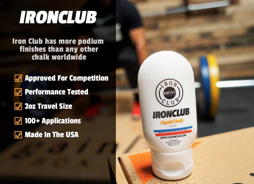Iron Club Premium Liquid Chalk for Weightlifting, Powerlifting, Professional Hand Grip, Approved for Competition (4oz)