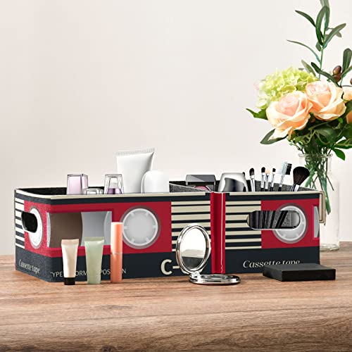 J JOYSAY Plastic Audio Cassette Tape Storage Basket Felt Storage Bin Collapsible Towel Storage Decorative Baskets Organizer for Laundry Baby Room
