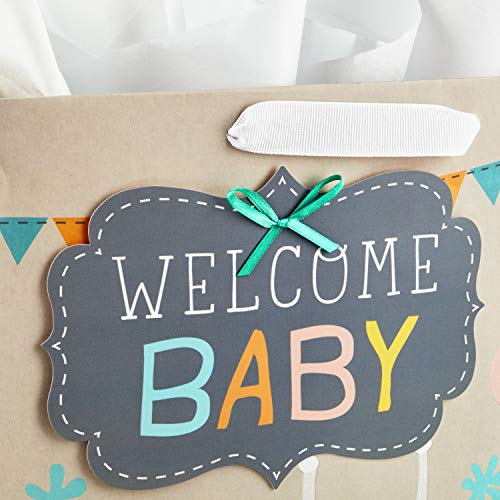 Hallmark 13" Large Baby Shower Gift Bags Assortment with Tissue Paper (Pack of 3, Cloud and Rainbow, Giraffe, Pastel Polka Dots)