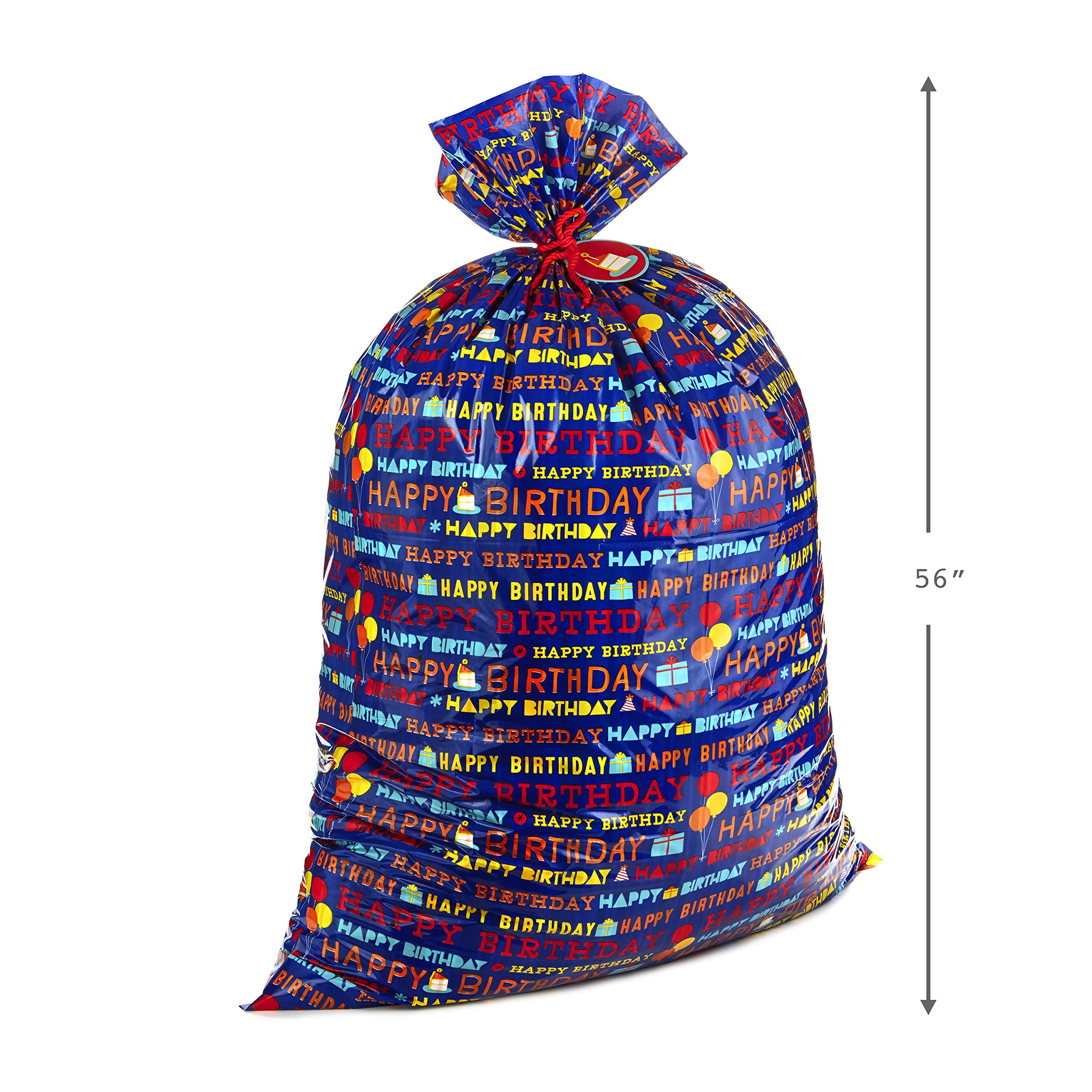 Hallmark 56" Large Plastic Gift Bag (Blue Happy Birthday) for Birthdays, Kids Parties and More