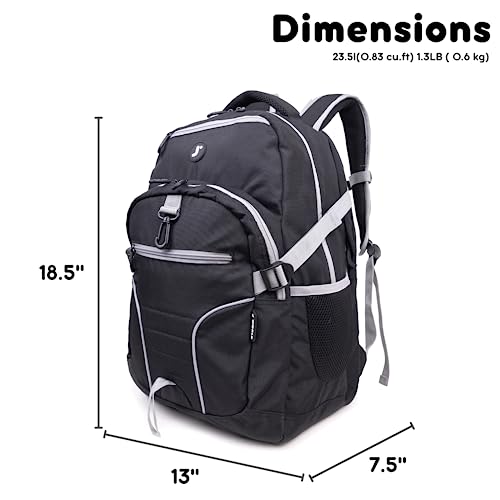 J World New York Atom Multi-Compartment Laptop Backpack, Black, 18.5 X 13 X 7.5 (H X W X D)