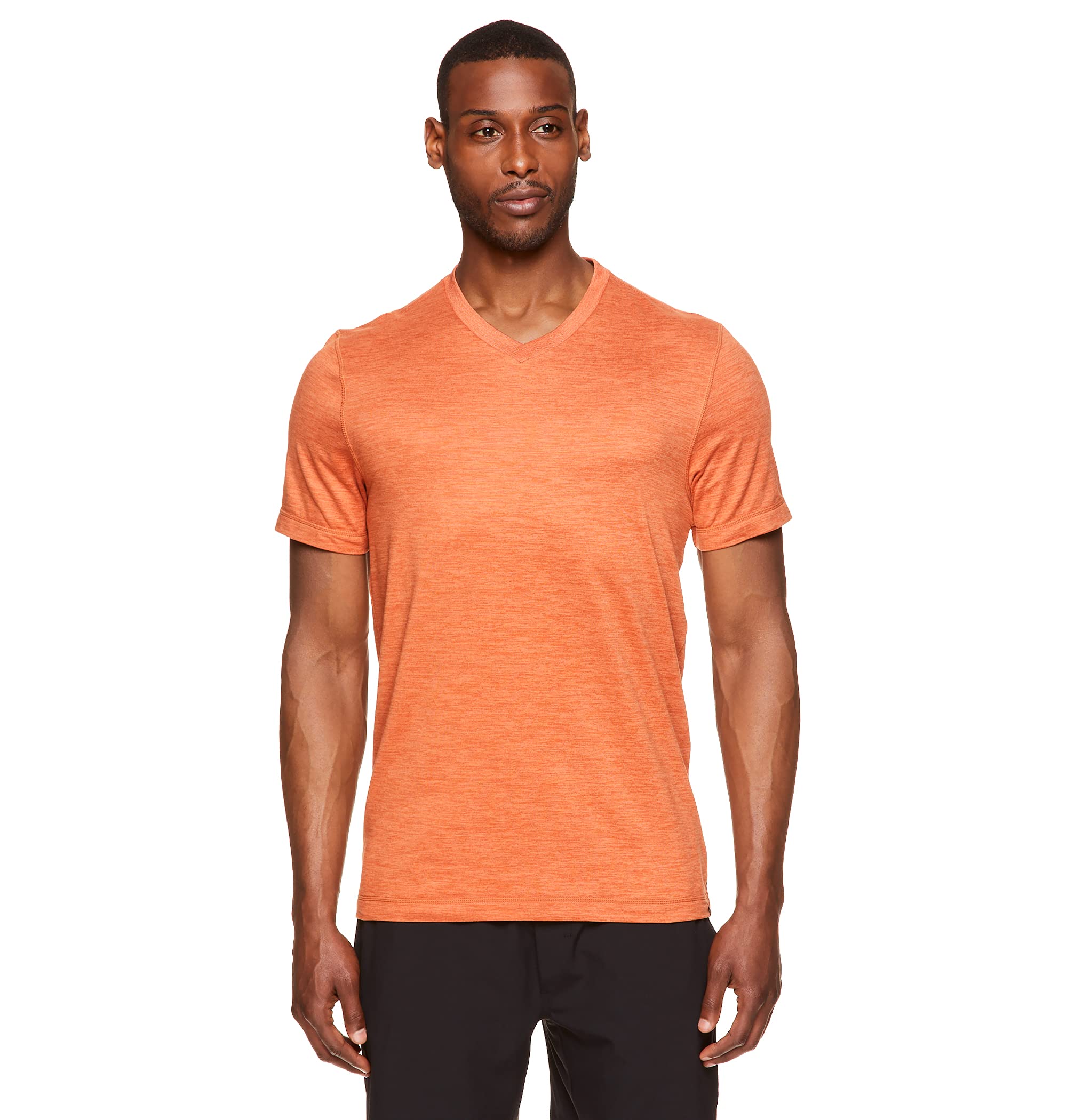 Gaiam Men's V-Neck Yoga T-Shirt - Moisture Wicking Gym Training and Workout Shirt - Everyday Autumn Leaf Heather, Medium