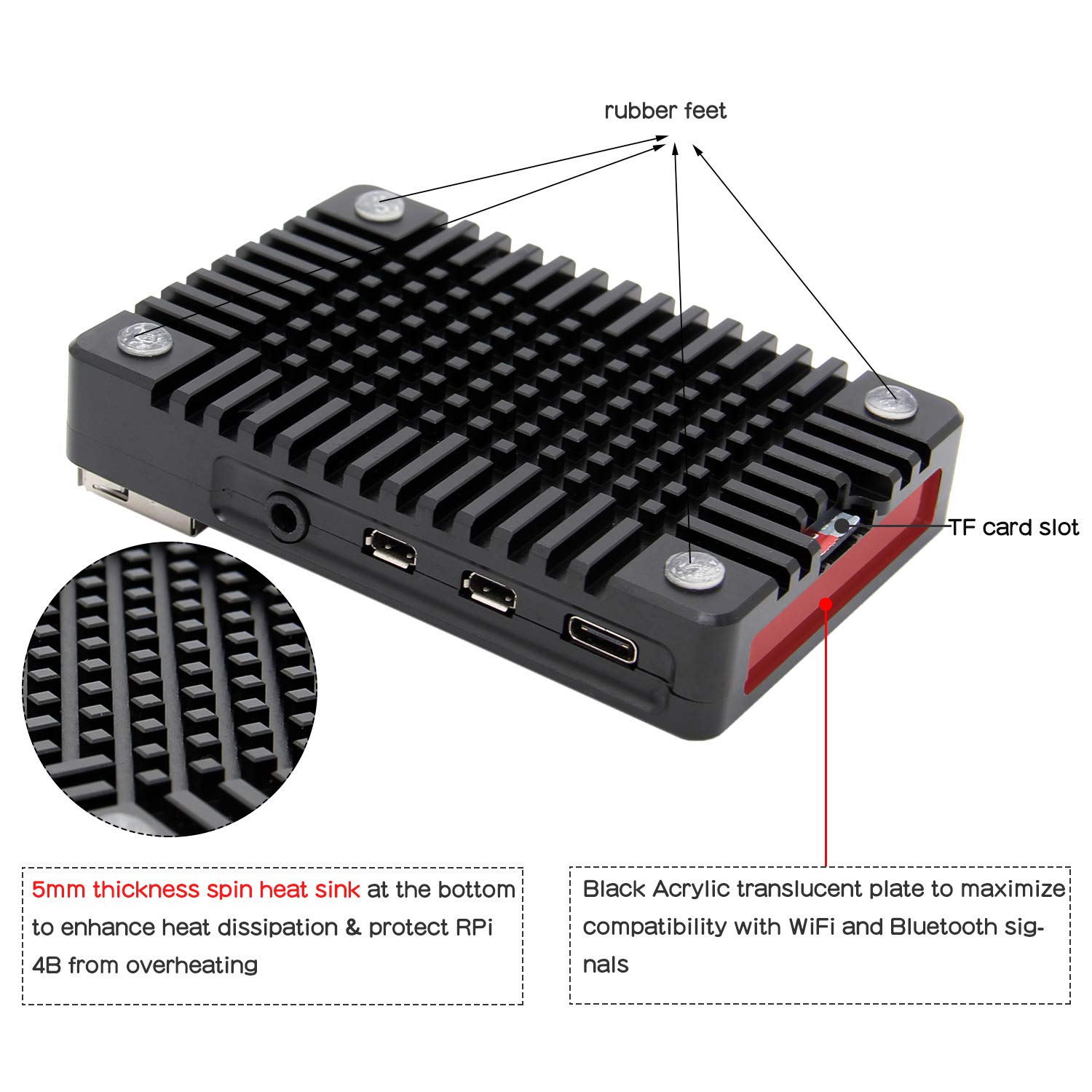 Geekworm for Raspberry Pi 4 Case, CNC Ultra-Thin Aluminum Alloy Metal Passive Cooling Case, Raspberry Pi 4 Heatsink Case Compatible with Raspberry Pi 4 Model B Only (N300)