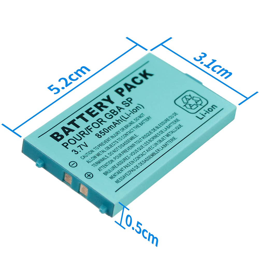HANTOLK GBA SP 850mAh Rechargeable Lithium-ion Battery with Tool Pack Kit Compatible for Nintendo Gameboy Advance SP Battery