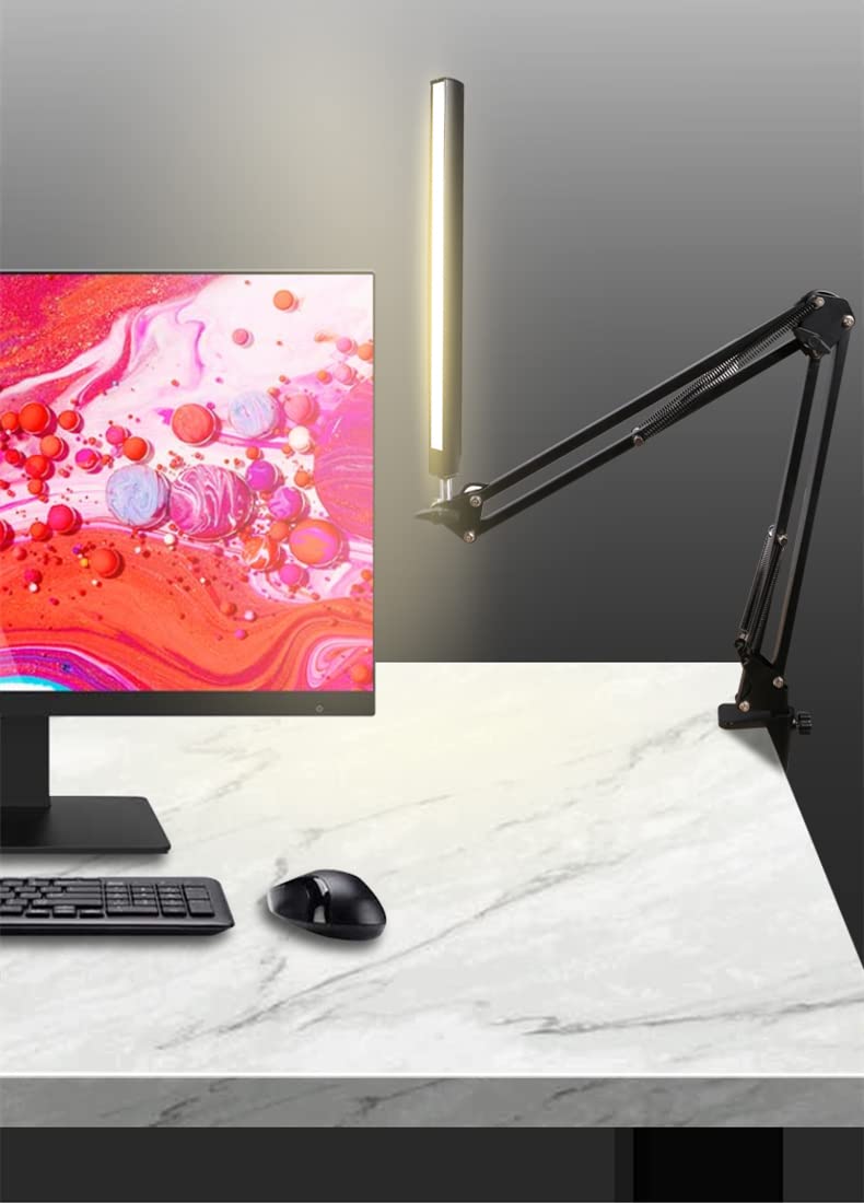 Habisder 12W Eye-Caring Metal Swing Arm Desk Lamp with Clamp, 3 Modes, 20 Brightness Dimmable Clamp Desk Light with Memory Function, for Home Office Study,Studios Reading LED Desk Lamps