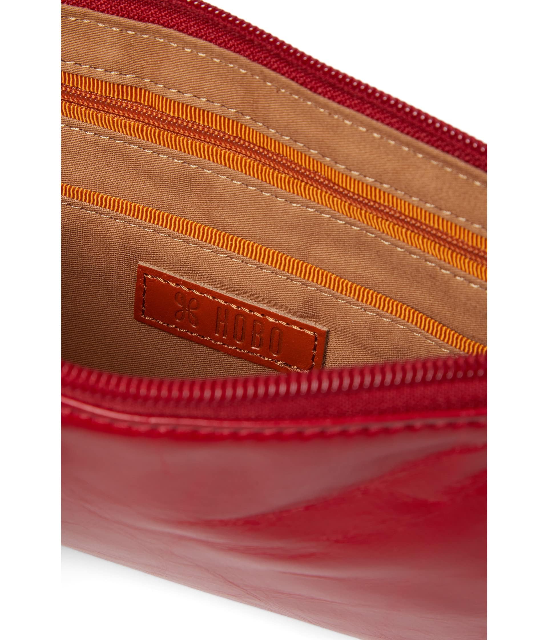 HOBO Vida Wristlet Pouch For Women - Soft Leather Construction With Top Zip Closure Circular Wrist Strap, Handy and Compact Pouch Crimson One Size One Size