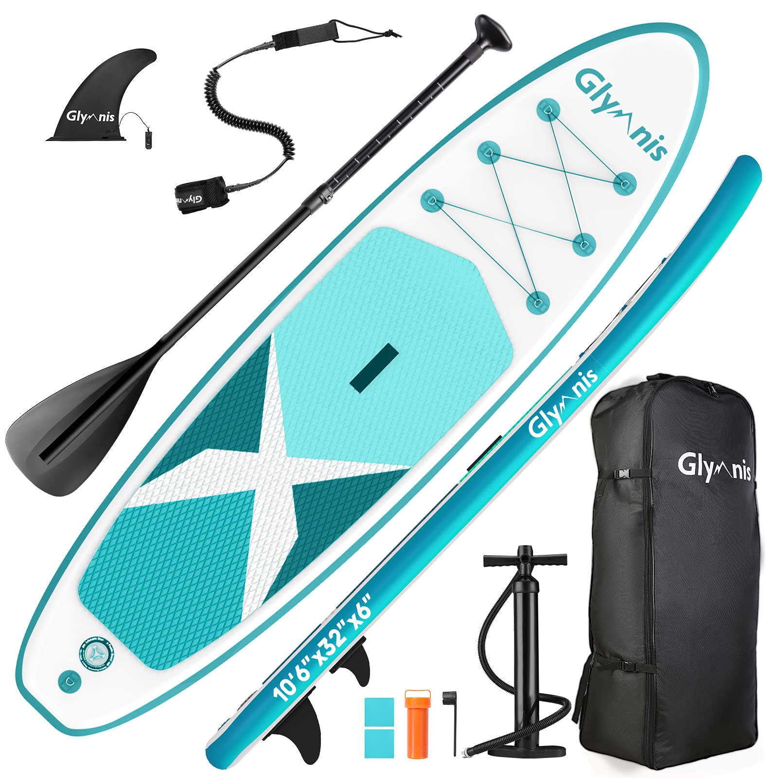 Glymnis Inflatable Stand Up Paddle Board 320x80x15cm SUP Board with Adjustable Paddle Air Pump Carry Backpack Leash & Repair Kit for Beginners Adults Kids Mint Green