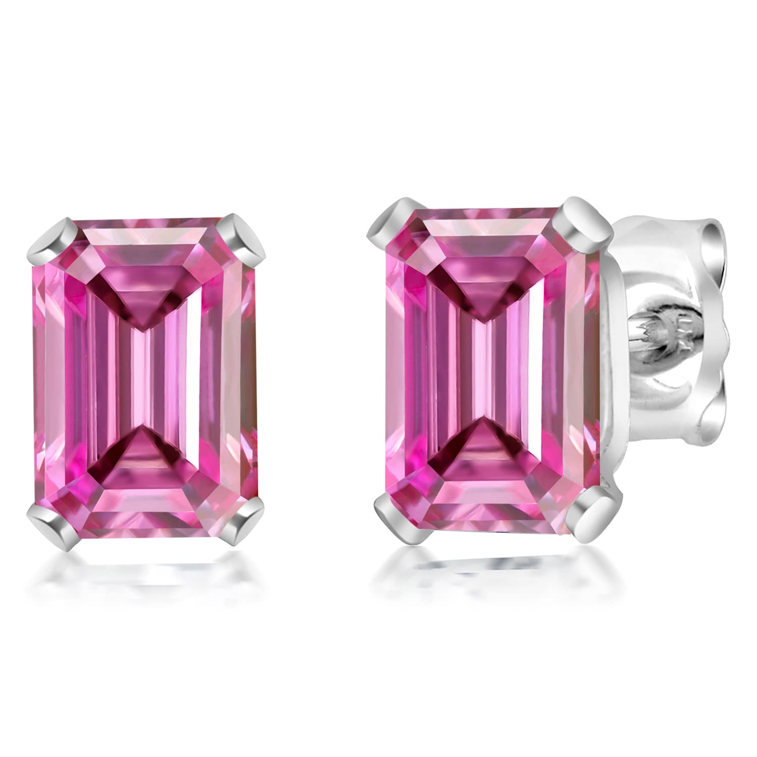 Gem Stone King 925 Sterling Silver Pink Moissanite Stud Earrings For Women (1.14 Cttw, Emerald Cut 6X4MM)