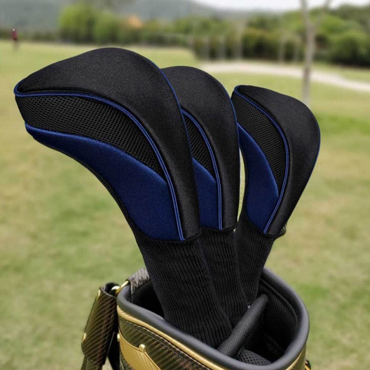 Golf Club Head Cover Driver 3 Pcs Long Neck Mesh Golf Head Covers Set with Interchangeable No. Tags 3 4 5 6 7 X