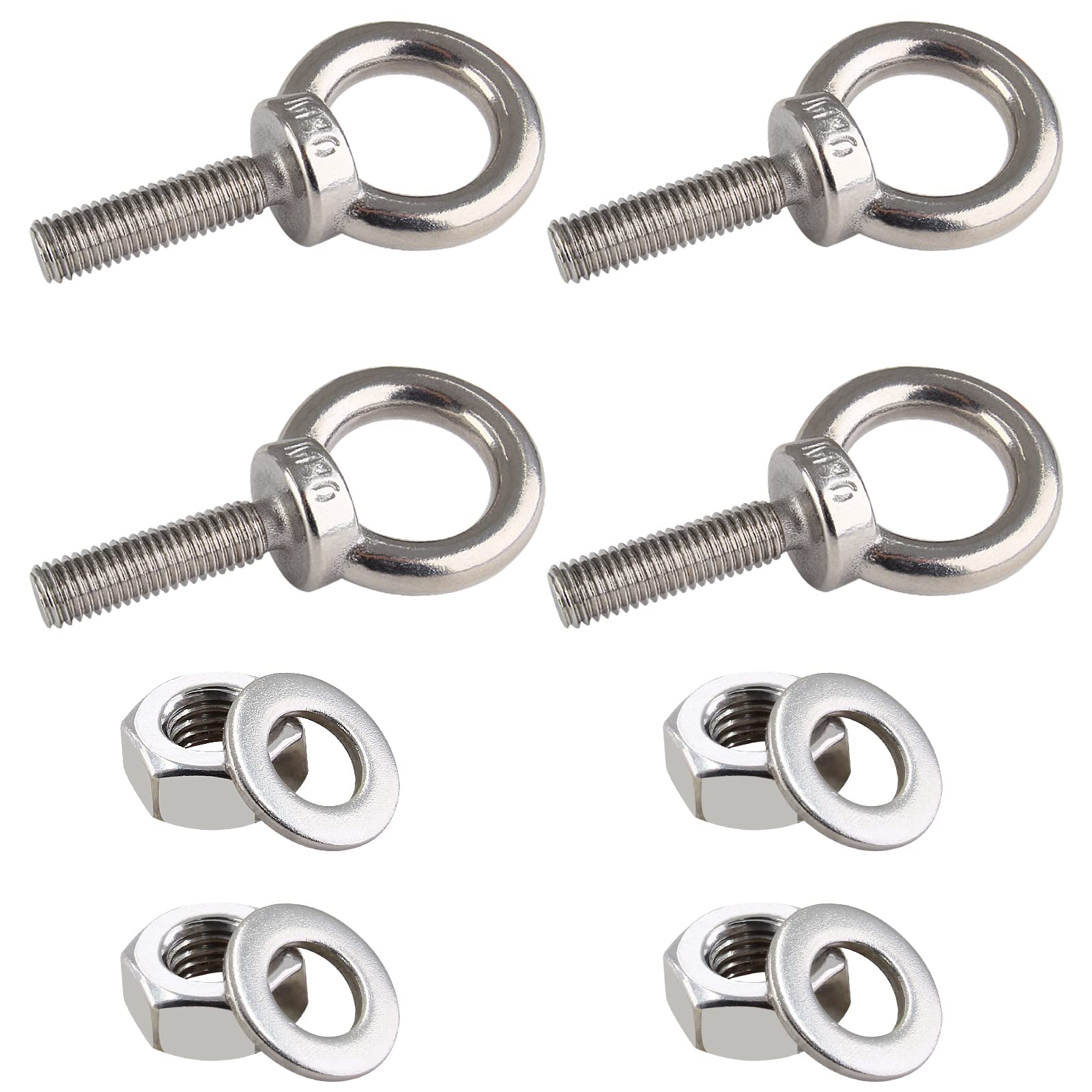 Lanzeuta 4 Pack Eye Bolt, 3/8" x 1 3/8" Stainless Steel Lifting Ring Threaded Eyebolts, Marine Grade Expansion Bolts with Nuts