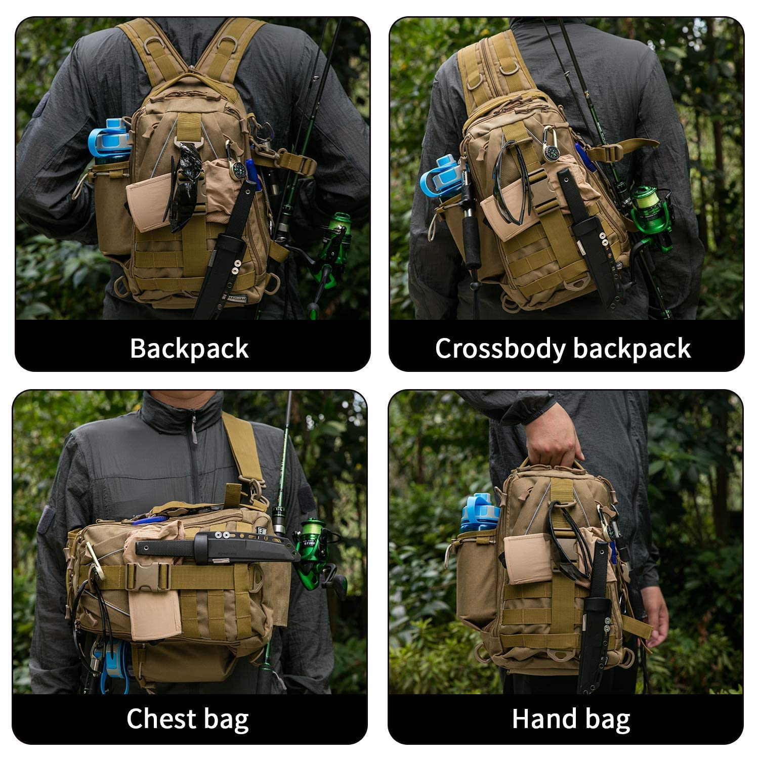 Ghosthorn Fishing Tackle Bag Backpack Standard with Spinning Fishing Reel GT 2000 Freshwater Saltwater