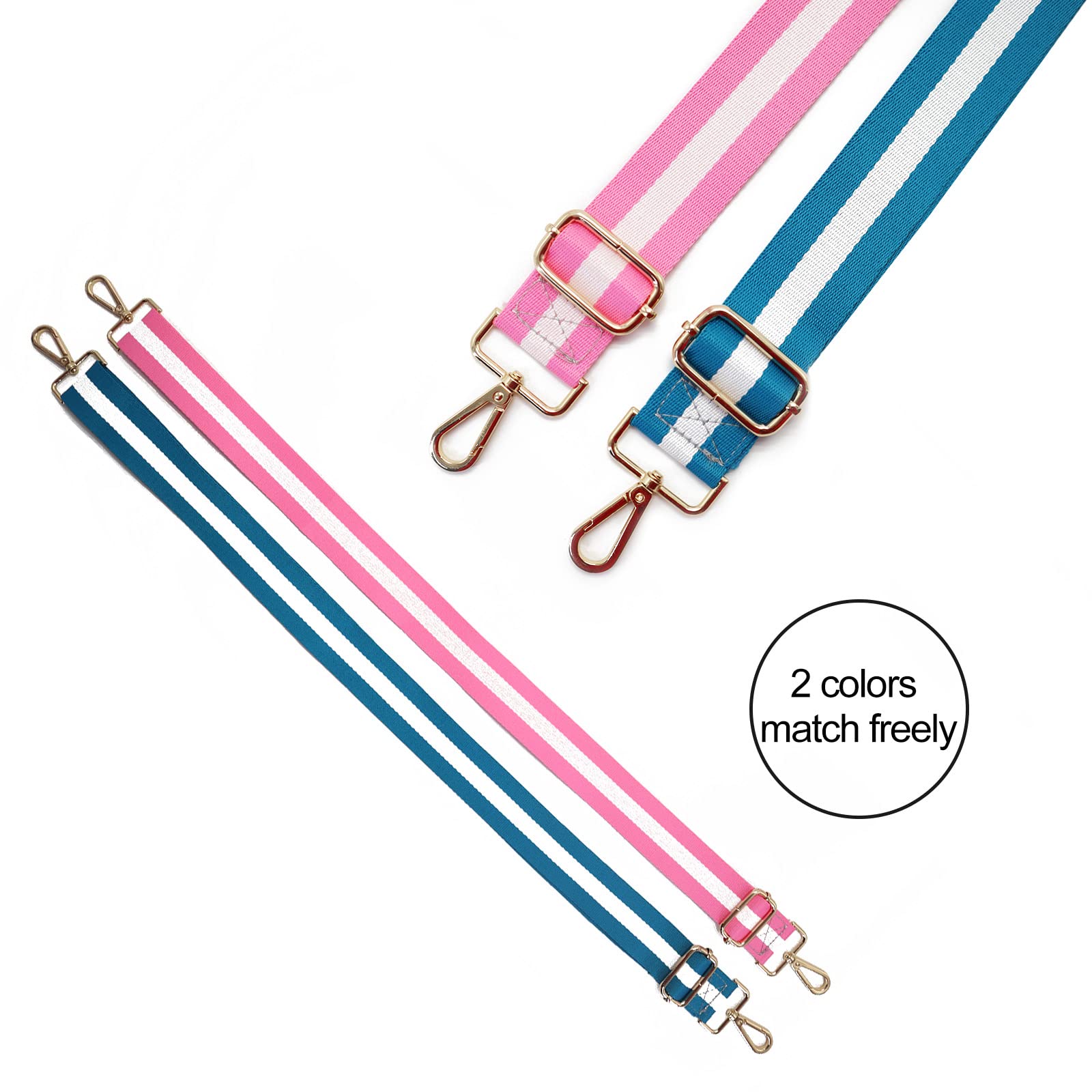 Haftigts Wide Purse Strap Replacement Crossbody, Adjustable Detachable Stripe Straps, Golden Buckle & Hook Bag Strap, Blue