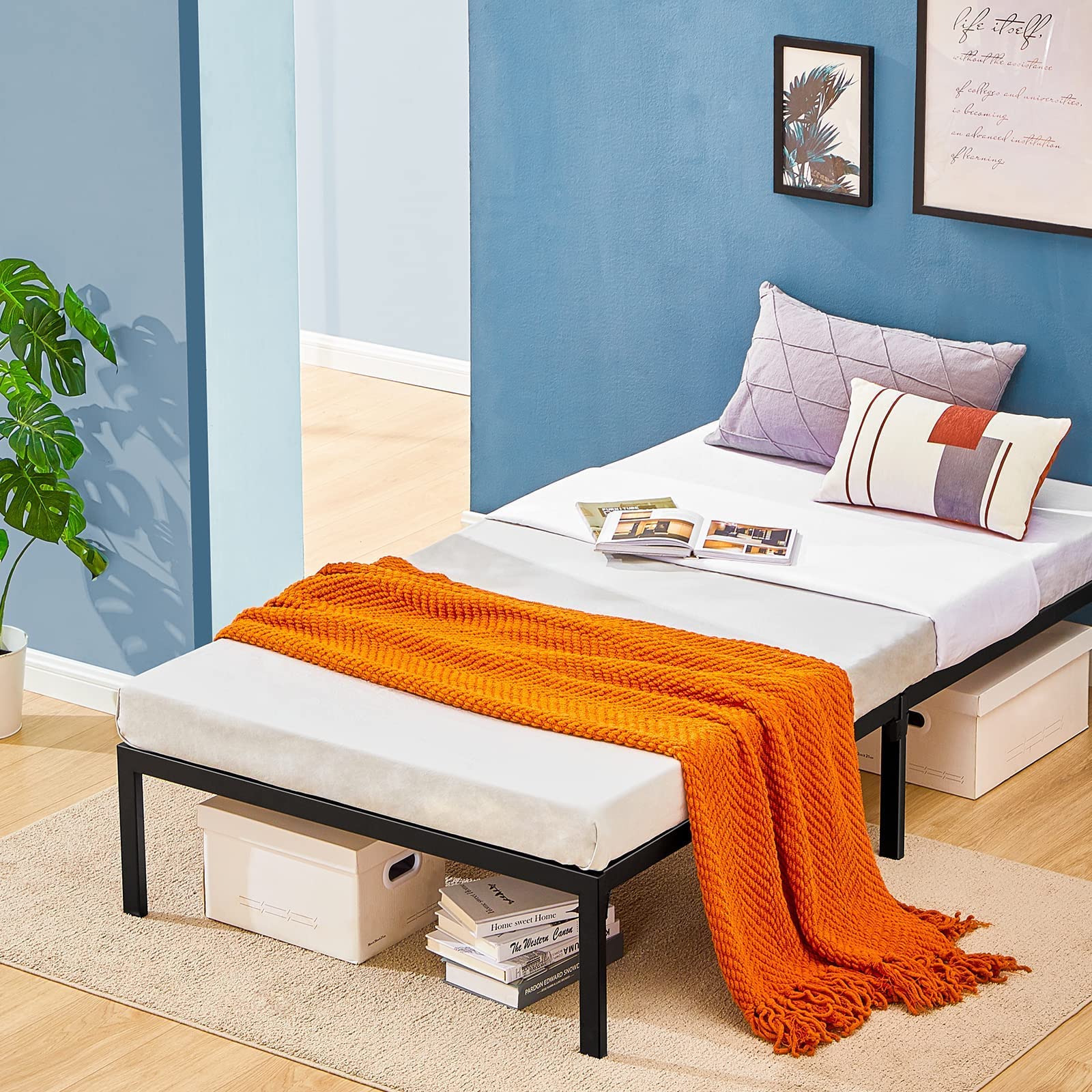 GreenForest King Size Bed Frame Easy Quick Assembly Metal Platform Bed Base Heavy Duty Mattress Foundation with Steel Slat, No Box Spring Needed, King