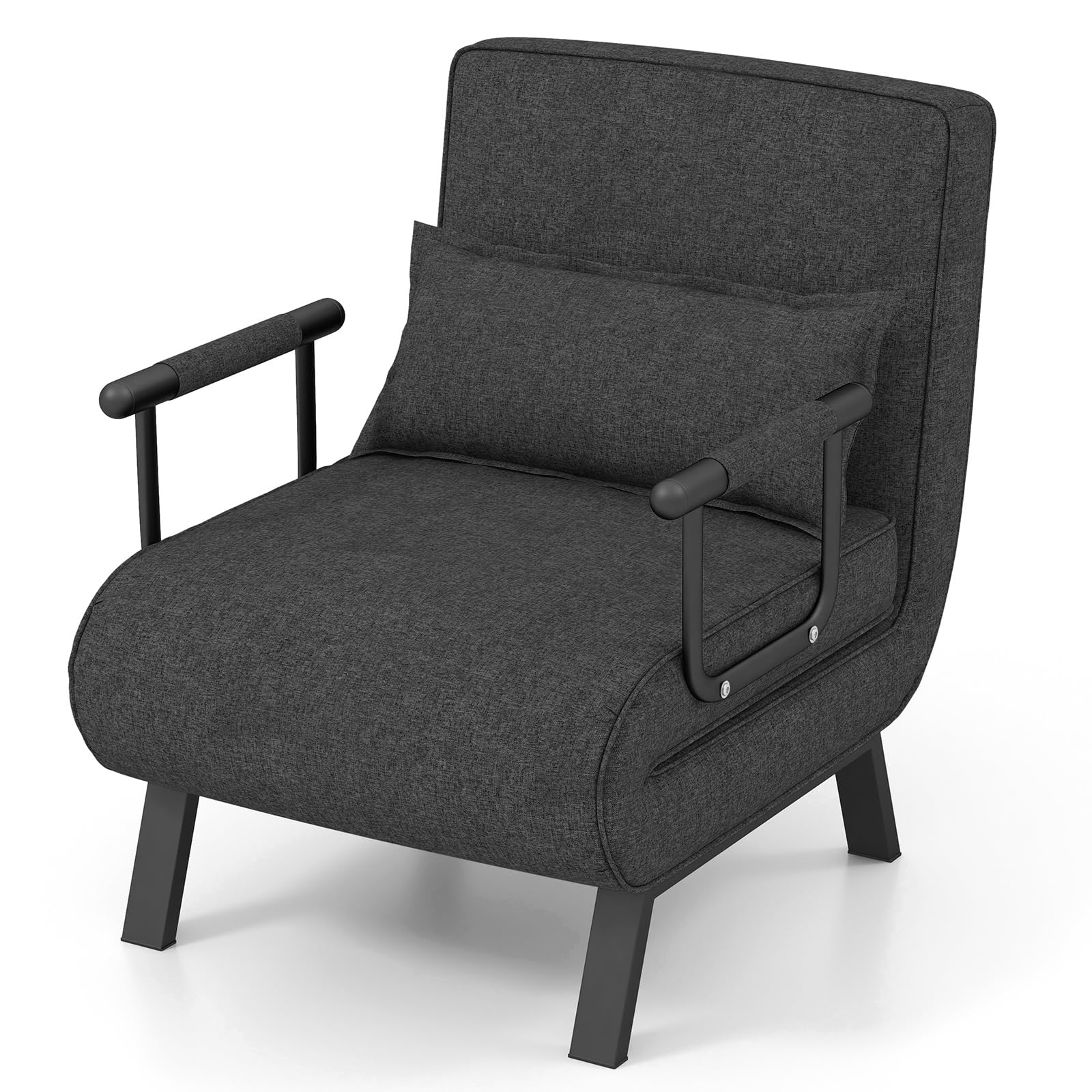 HOMGX, Leisure Recliner Sleeper w/ 6 Adjustable Position Backrest Lounge Seat, Folding w/High Elastic Sponge 4-in-1 Convertible Sofa Chair Bed, Grey