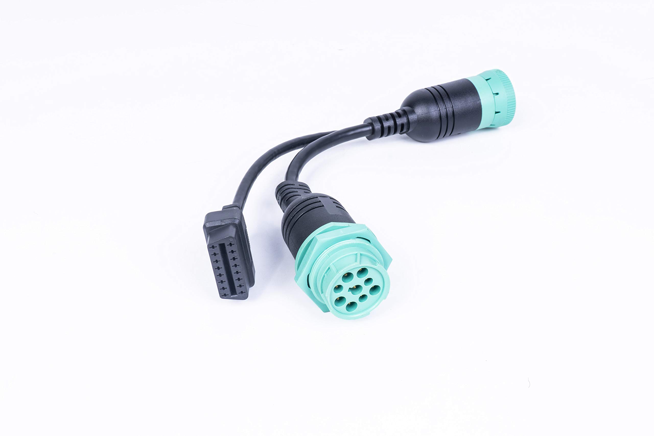 Green Type 2 J1939 9pin Female to OBD2 and to nut J1939 Male Splitter Y Cable for Truck Freightliner GPS ELD Tracker Moulded Type 30cm