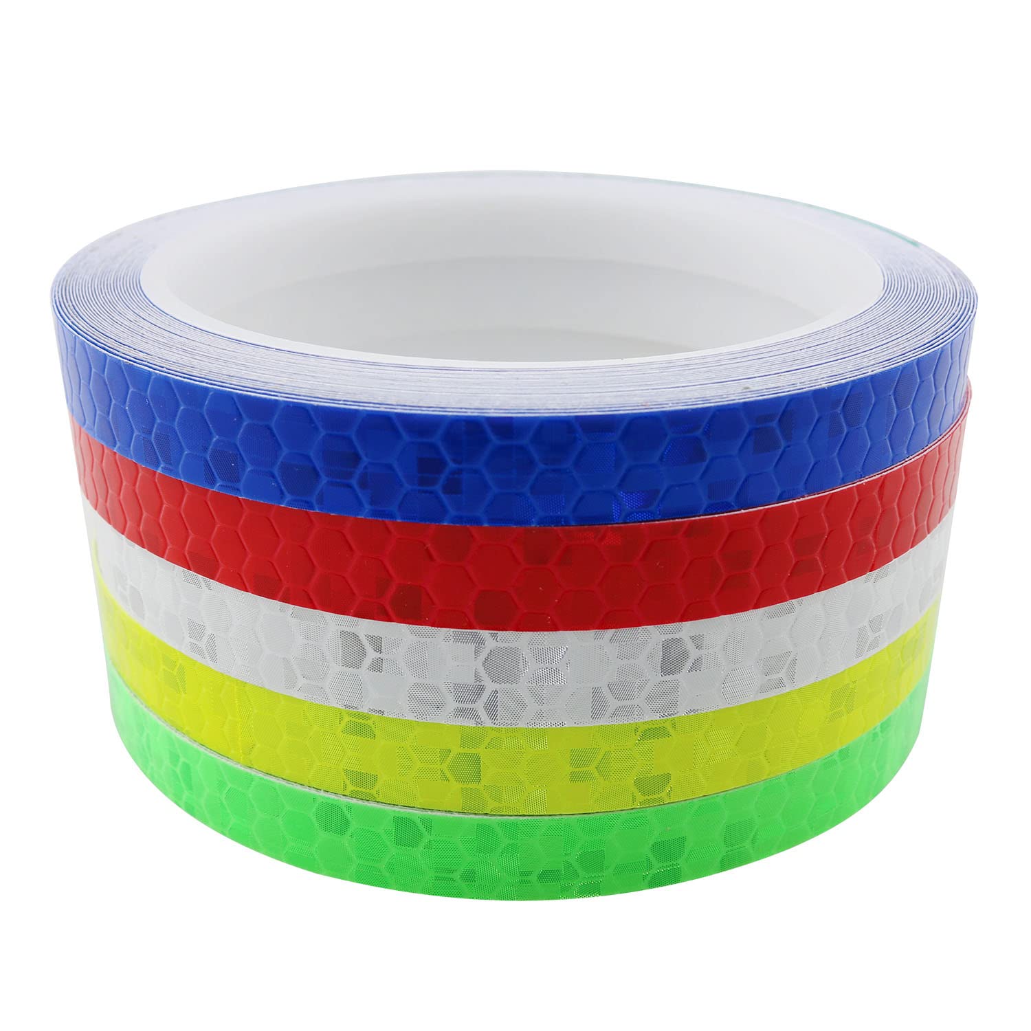 HSCGIN 5 Rolls Reflective Stickers Bike Warning Reflective Stickers Waterproof Adhesive Decals White/Yellow/Red/Blue/Green for Motorcycle, Bicycle, Strollers