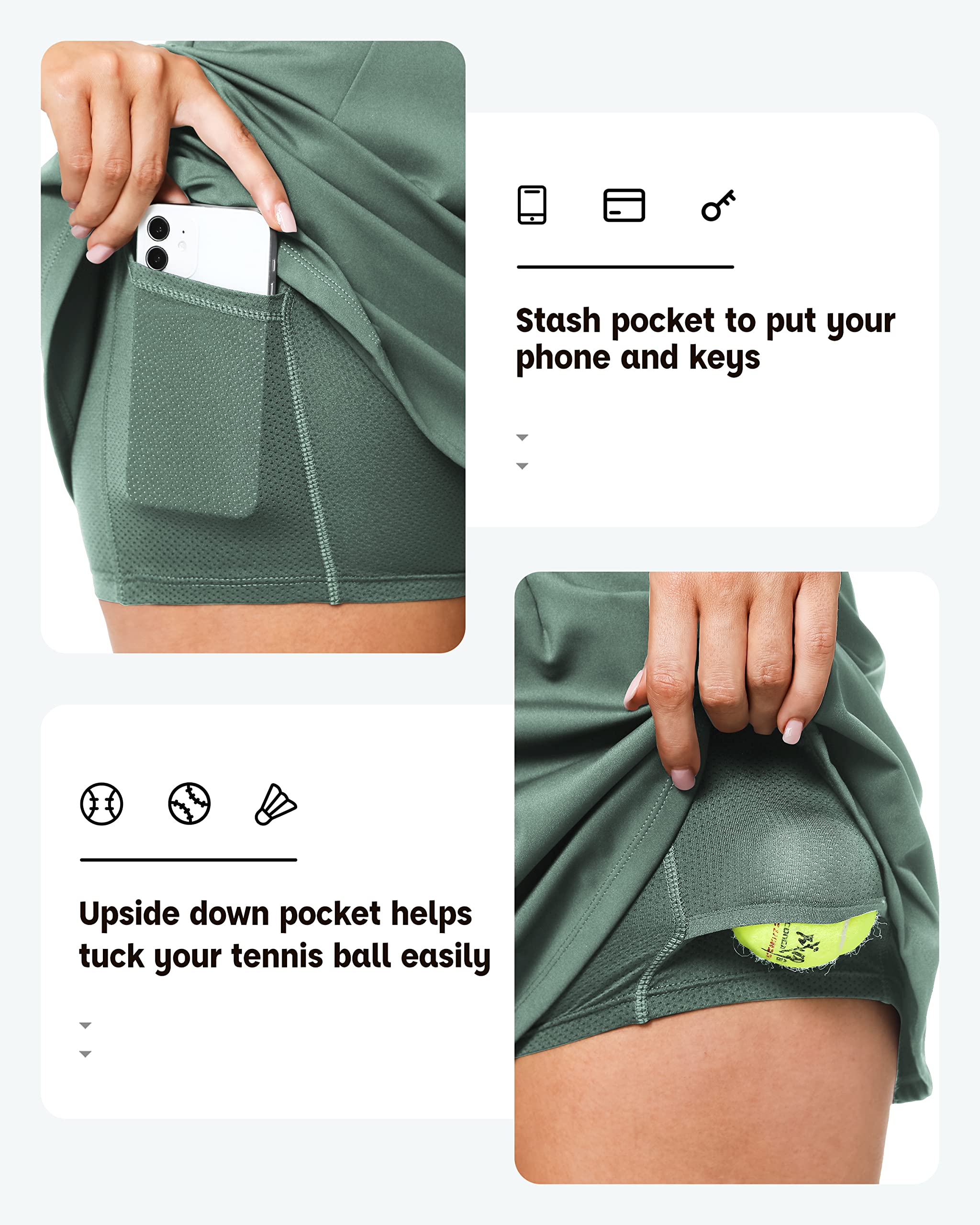 GYM RAINBOW Women Tennis Dress with 4 Pockets Built-in Bra Workout Exercise Athletic Dress with Shorts(Green,Medium)