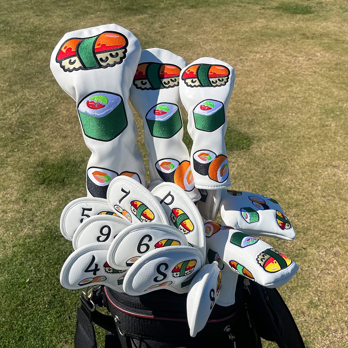 Golf Mallet Putter Cover, Sushi Pattern Putter Covers Golf Club Head Covers Putter Headcover for Mallet Leather Golf Putter Head Covers with Magnetic for All Brands