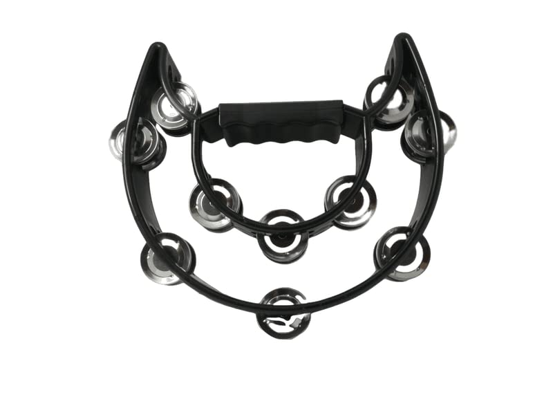 Half Moon Tambourine Double Row Jingle Tambourine 8 inch | Handheld Small Tambourine | Percussion Musical Instrument | Esterly's (Black)