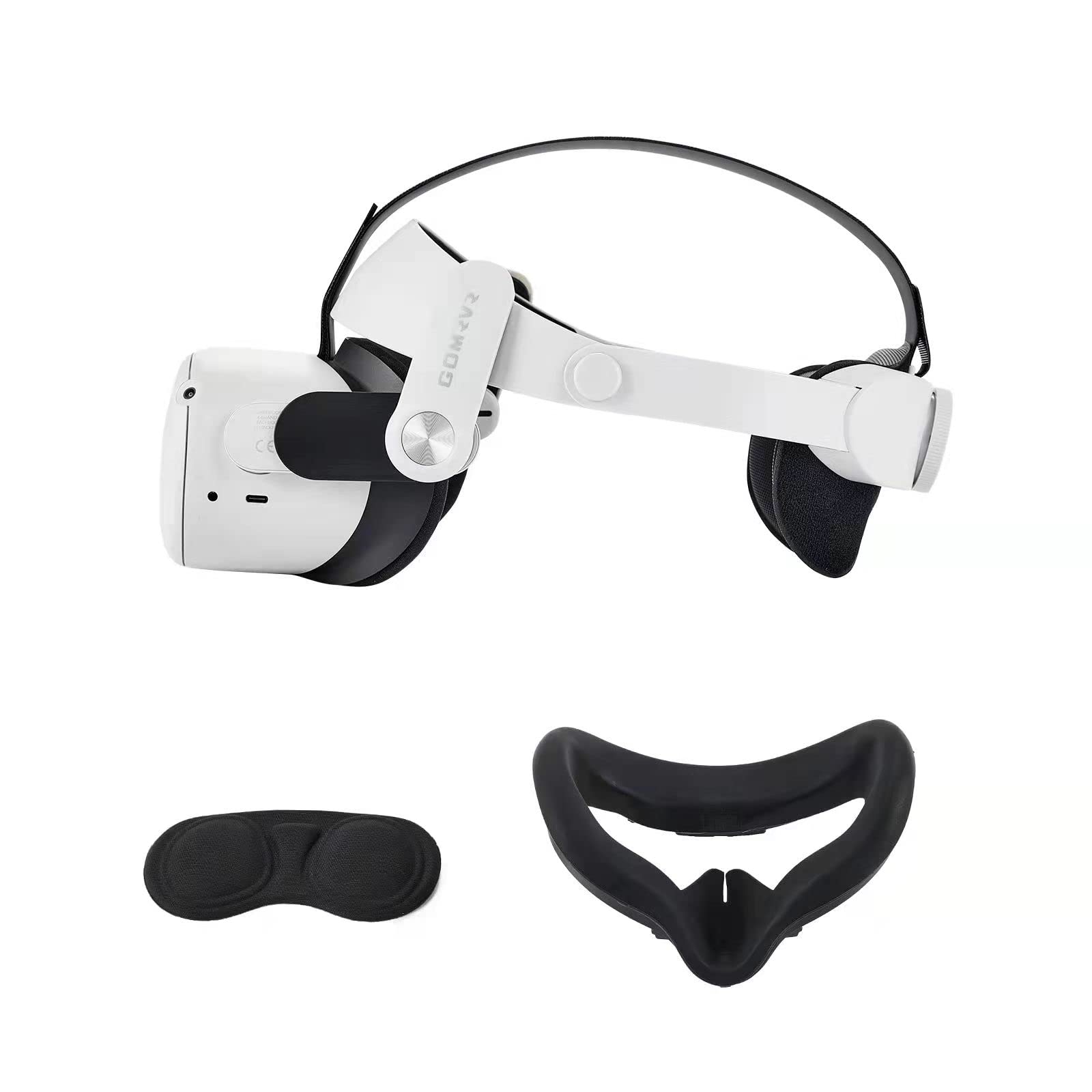 GOMRVR M2 Eyewear Head Strap for Oculus Quest 2, Replacement Elite Strap, with Silicone Face Cover, Lens Cover Accessories Increase Comfort and Reduce face Pressure (White)