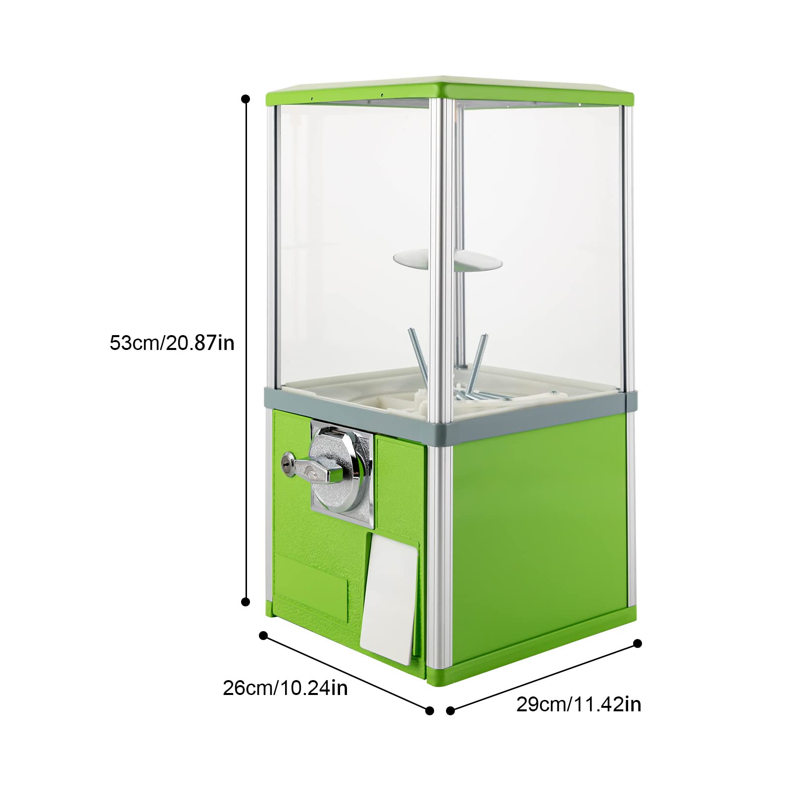 Green Vending Machine with Lock, Candy Gumball Machine, Large exit with Baffle, Suitable for 1.77-1.97 inches of Capsule, for Retail Stores, Game Stores, Park