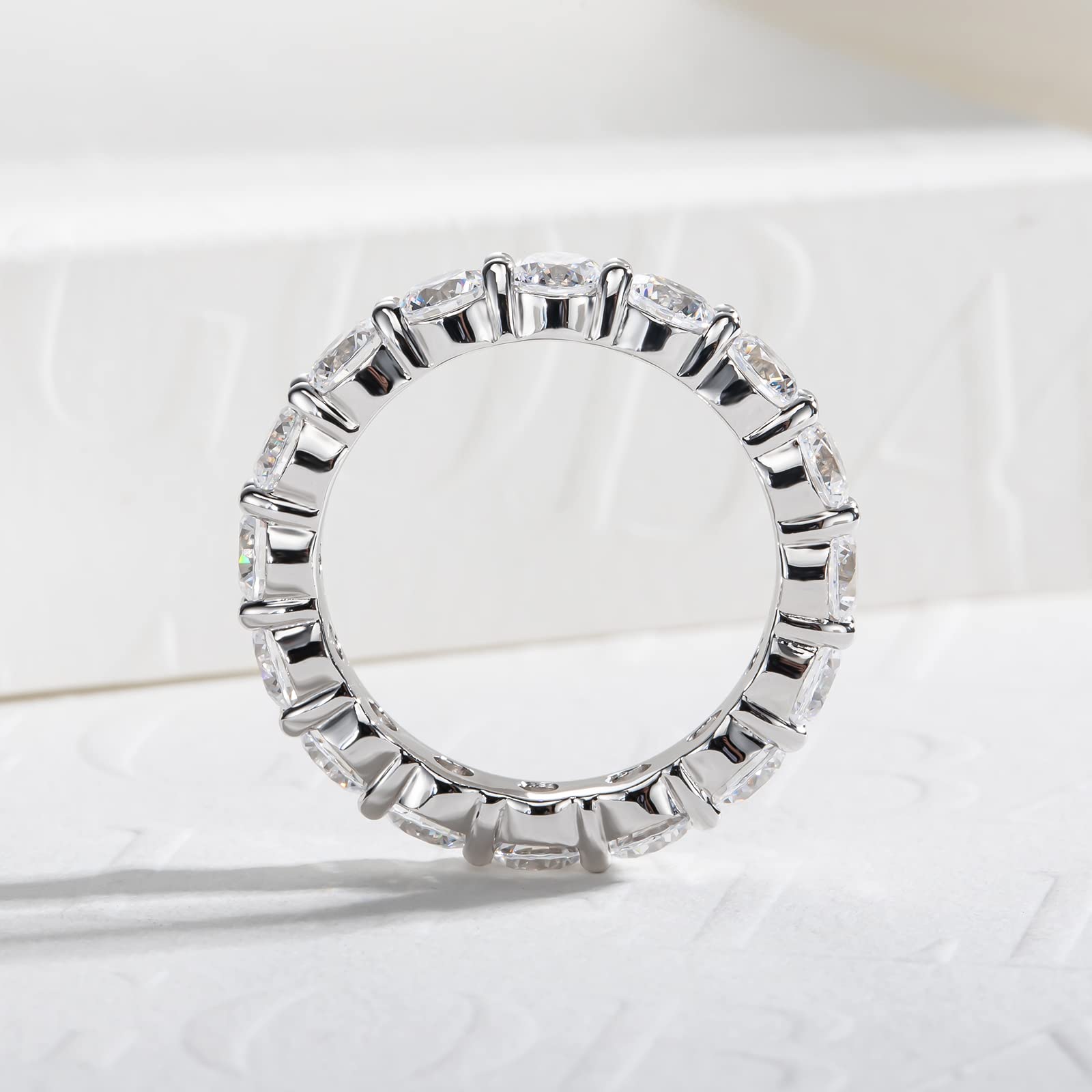 Gobaalele Cubic Zirconia Eternity Ring, 5.1cttw 5A Round Cut CZ S925 Sterling Silver Stackable Wedding Band, Simulant Diamond Eternity Band Ring Bridal Sets Christmas gift for Women Size7.5