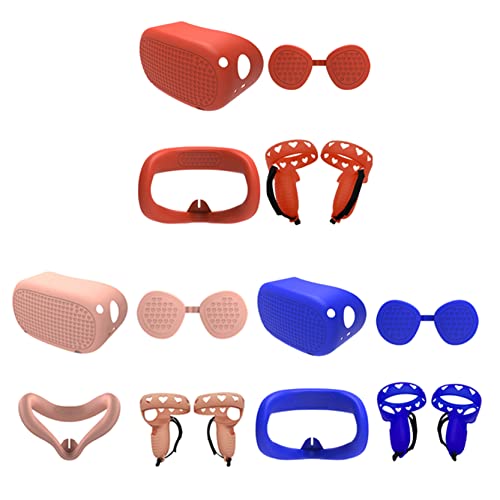 HEIXIAOYU VR Enclosure External Protective Cover For Oculus Quest 2 Accessories, Quest 2 VR Silicone Face Cover, VR Shell Cover,Quest 2 Touch Controller Grip Cover,Protective Lens Cover, (Red)