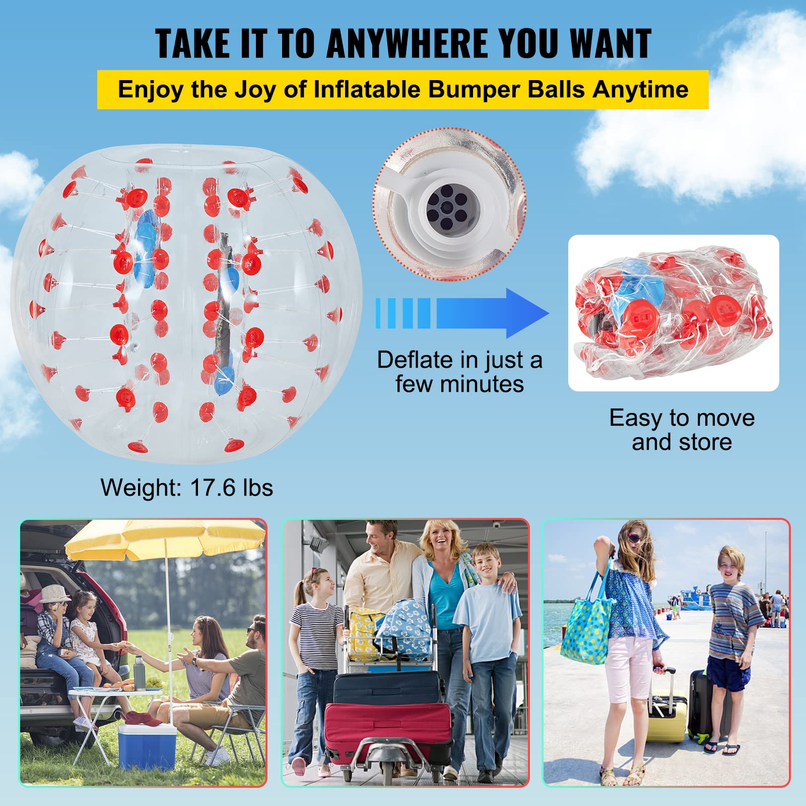 Happybuy Inflatable Bumper Ball 4 FT / 1.2M Diameter, Bubble Soccer, Blow It Up in 5 Min, Inflatable Zorb Ball for Adults or Children
