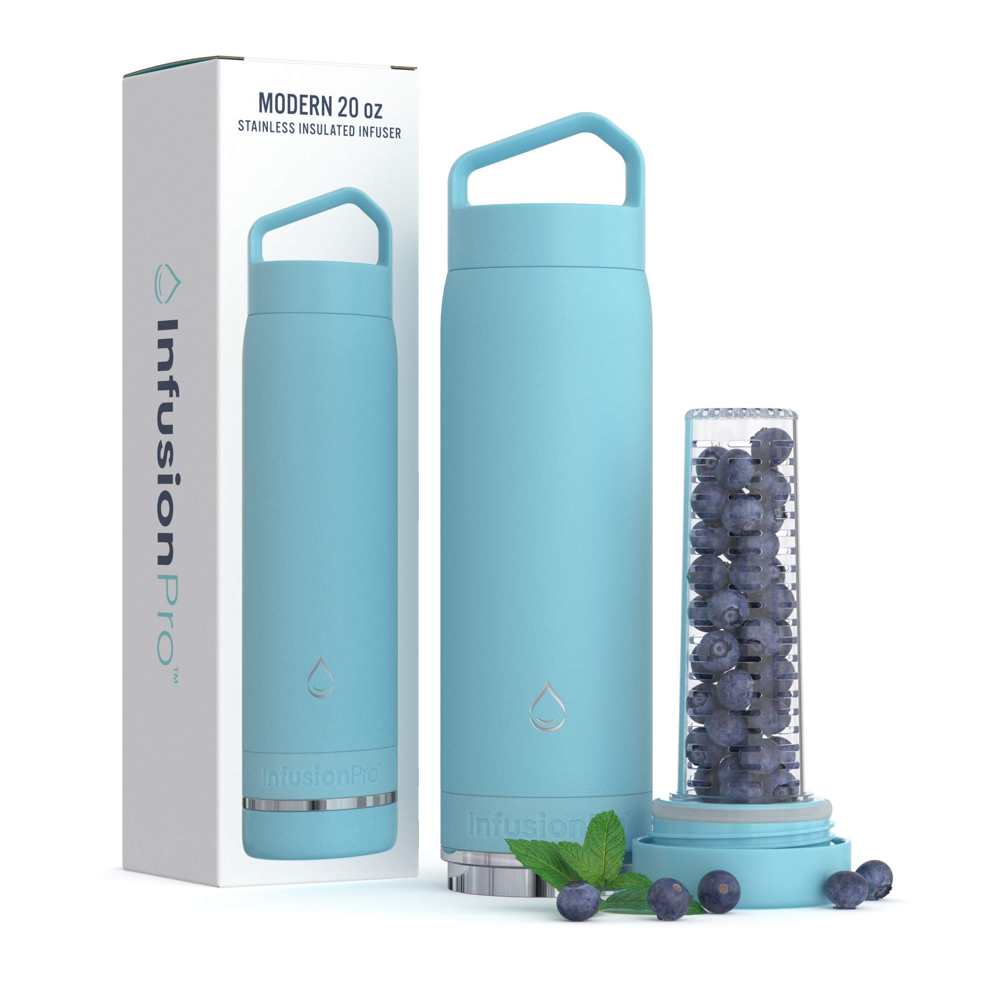 Infusion Pro Fruit Infuser Water Bottle Vacuum Insulated (20 oz) Stainless Steel : Fruit Infusion Recipe eBook : Bottom Loading Water Infuser for More Flavor : Easy Cleaning : Great Gift Water Bottle