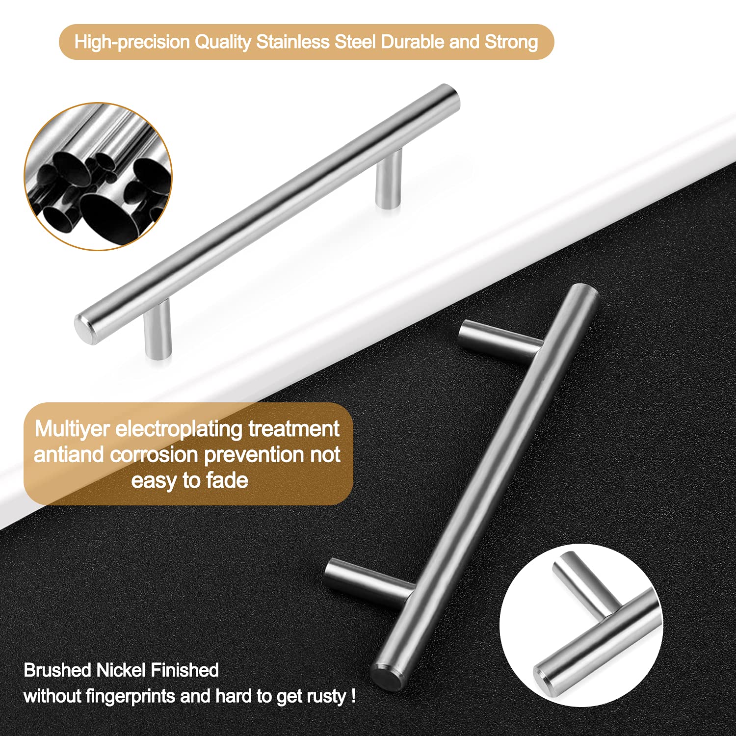 GoldPig 45 Pack | 6 Inch Cabinet Handles Kitchen Cabinet Handles Cabinet Pulls Brushed Nickel Cabinet Pulls for Stainless Steel Kitchen,3-3/4 "(96mm) Hole Center(Silver)