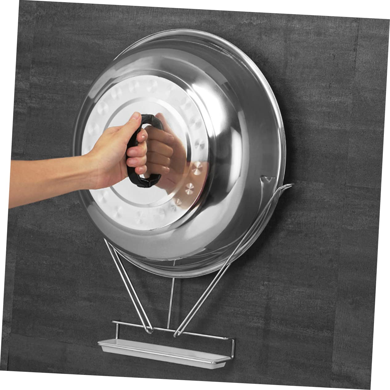 Holibanna 1 Pc Wall Mounted Pot Lid Rack pan lid mounted hanger wall mount drying clothes rack pan cover rack Kitchen clothes hanger stand Pot Cover Rack Storage Stainless steel wall bracket