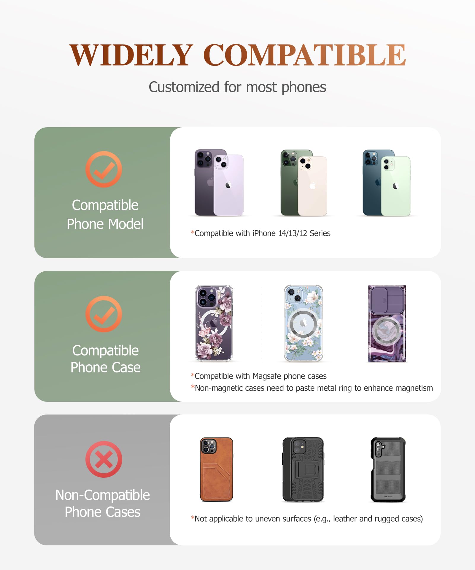 GVIEWIN Bundle - Compatible with iPhone 13 Case (Magnolia/White) + Magnetic Phone Ring Holder (Glitter/Silver)