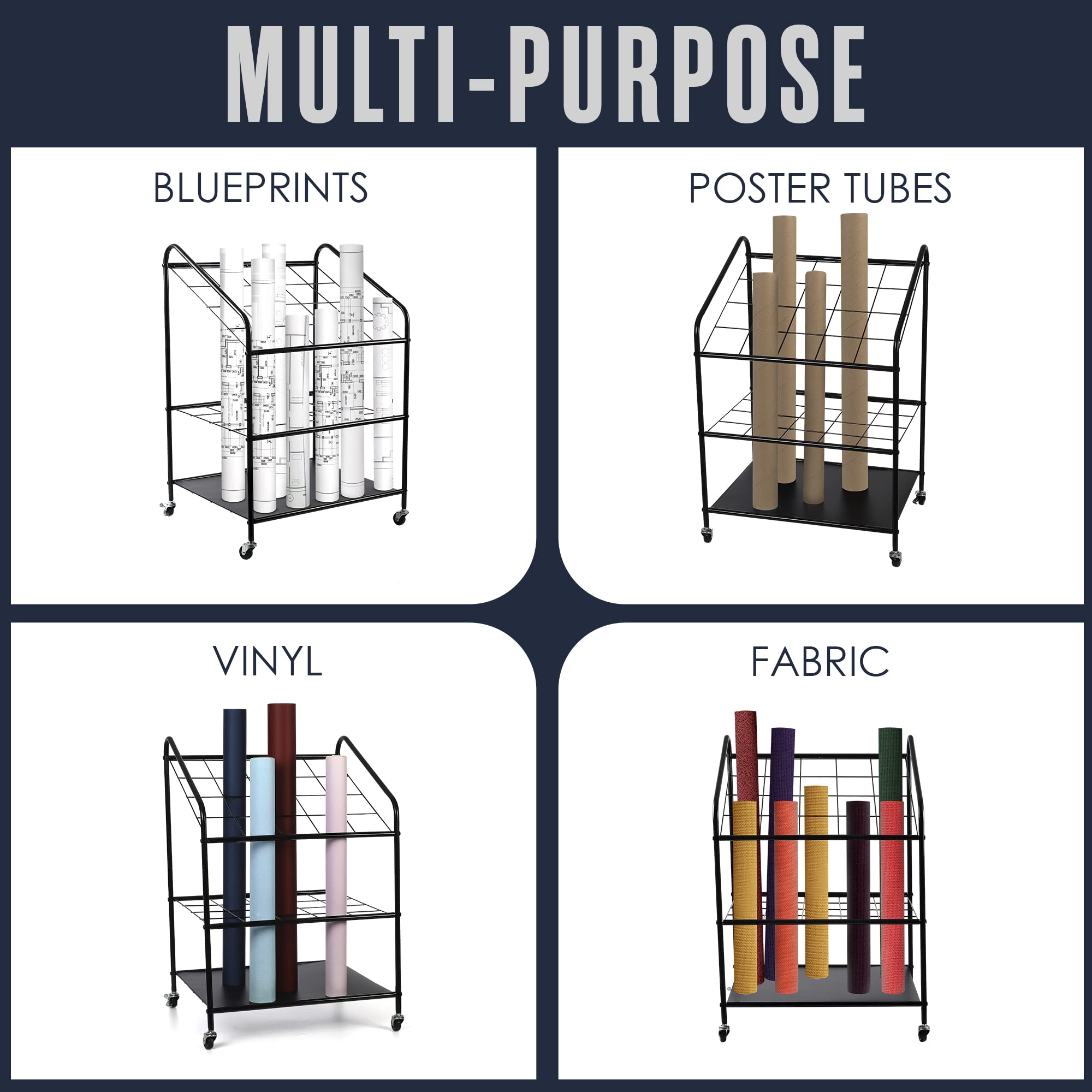 Houseables Blueprint Holder, Blueprint Storage Rack, Print Rack, Plan Holder, Poster Display Rack, Plan Rack, Blueprint Cabinet, Construction Plan Holder, Metal, 4x4β Compartments, 20 Slots, w/Wheels