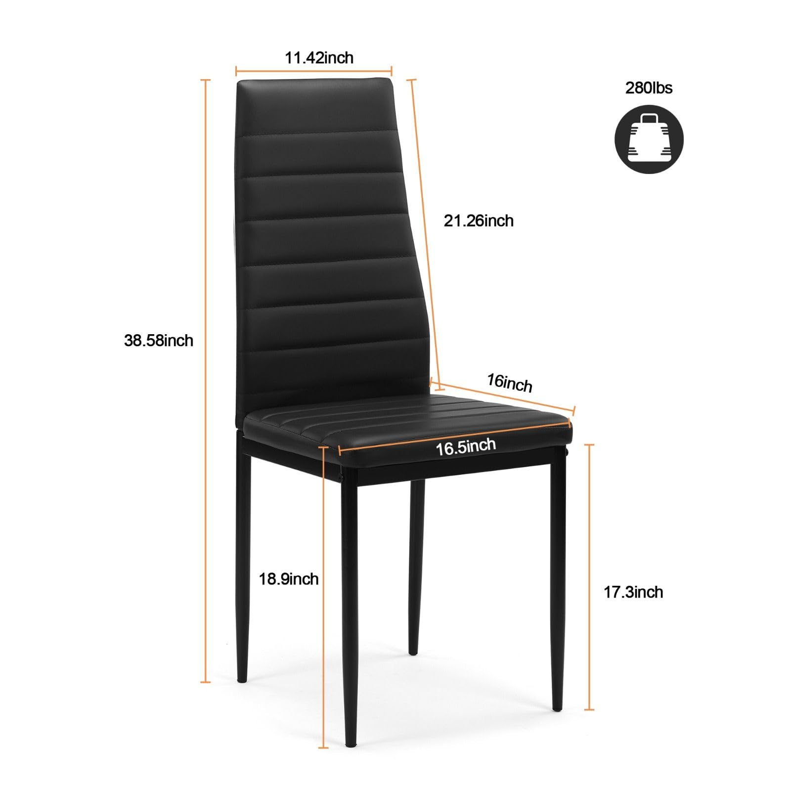 FRITHJILL Faux Leather Upholstered Dining Chair with Metal Legs and Tight Back, Modern Side Chair, for Dining Room Kitchen Bedroom Living Room, Set of 4