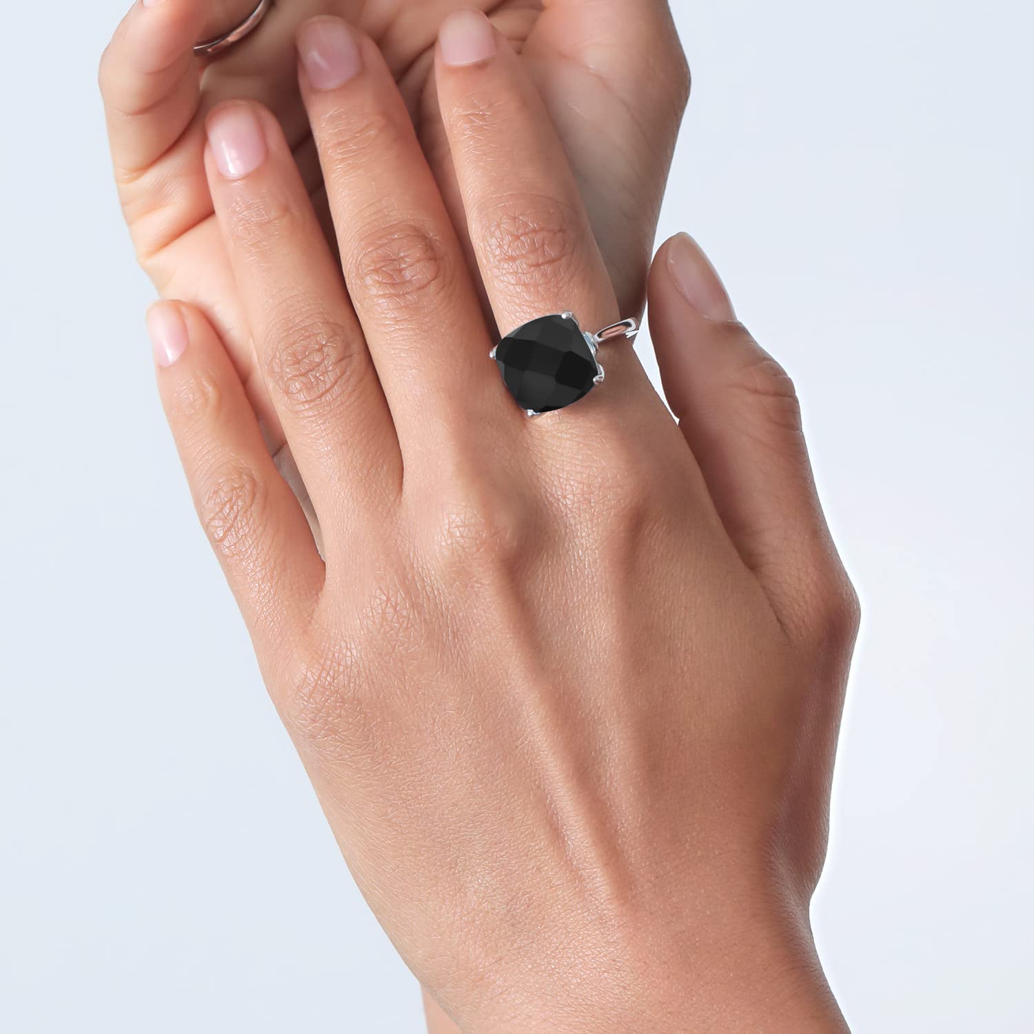 Gem Stone King 925 Sterling Silver Black Onyx and White Diamond Engagement Ring For Women (8.27 Cttw, 14MM Cushion Checkerboard, Available in Size 5,6,7,8,9)
