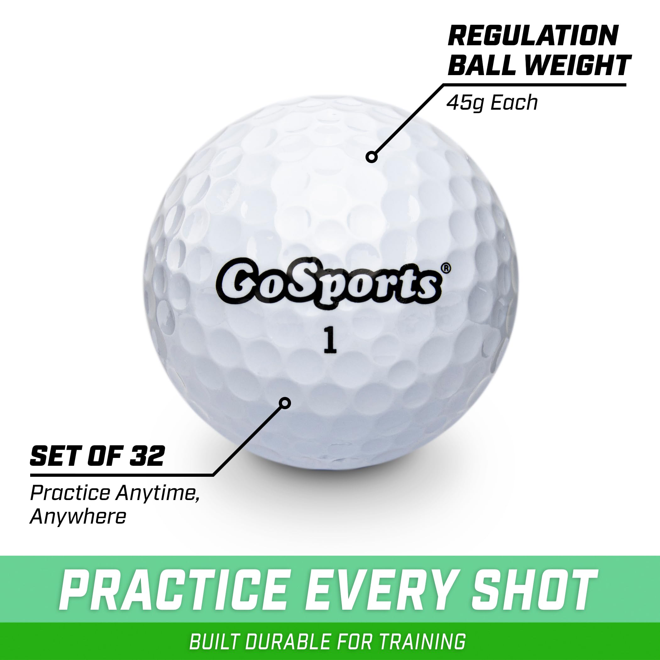 GoSports All Purpose Golf Balls for Play or Practice - 32 Pack with Tote Bag