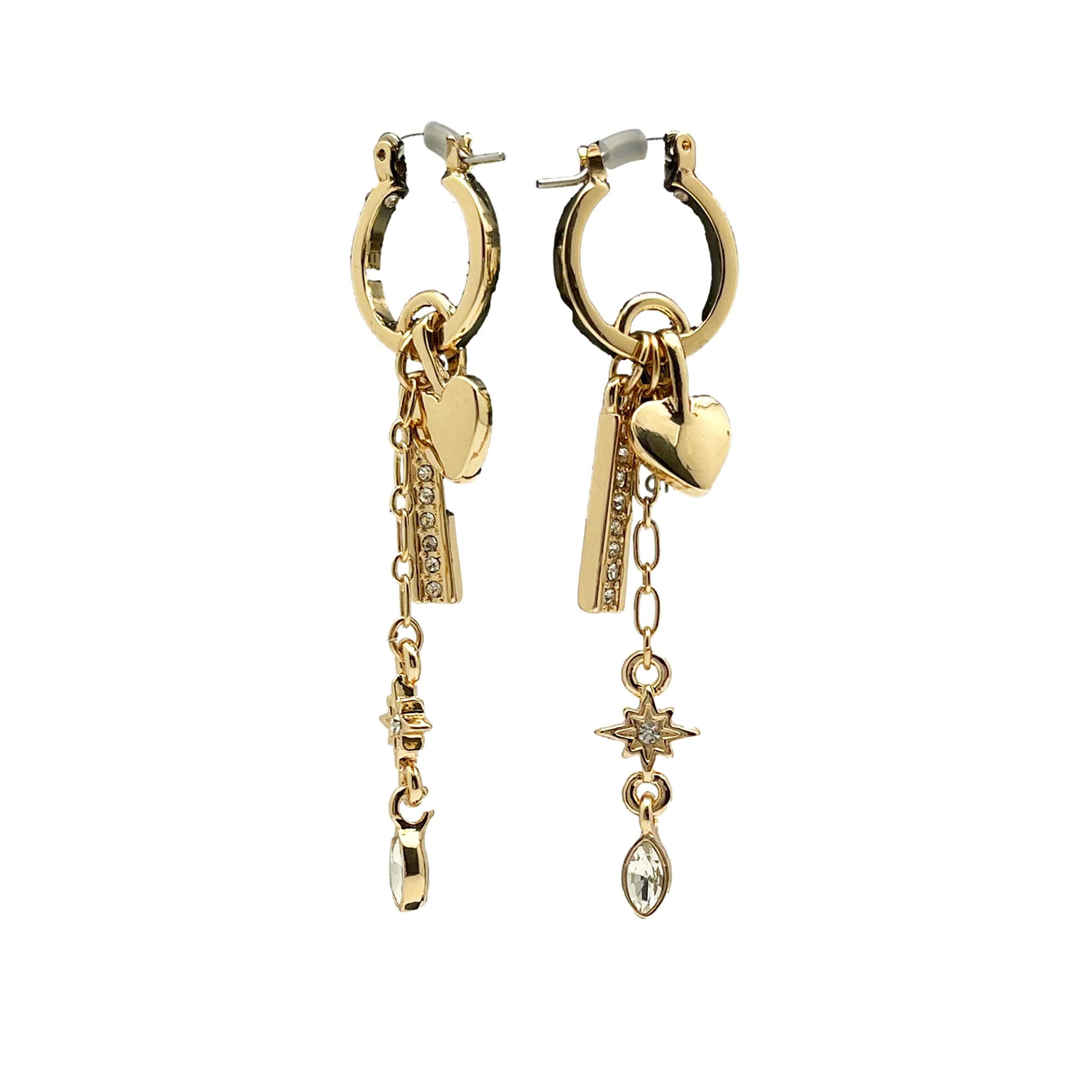 GUESS Goletone Mini Hoop Heart Charm Drop Earrings