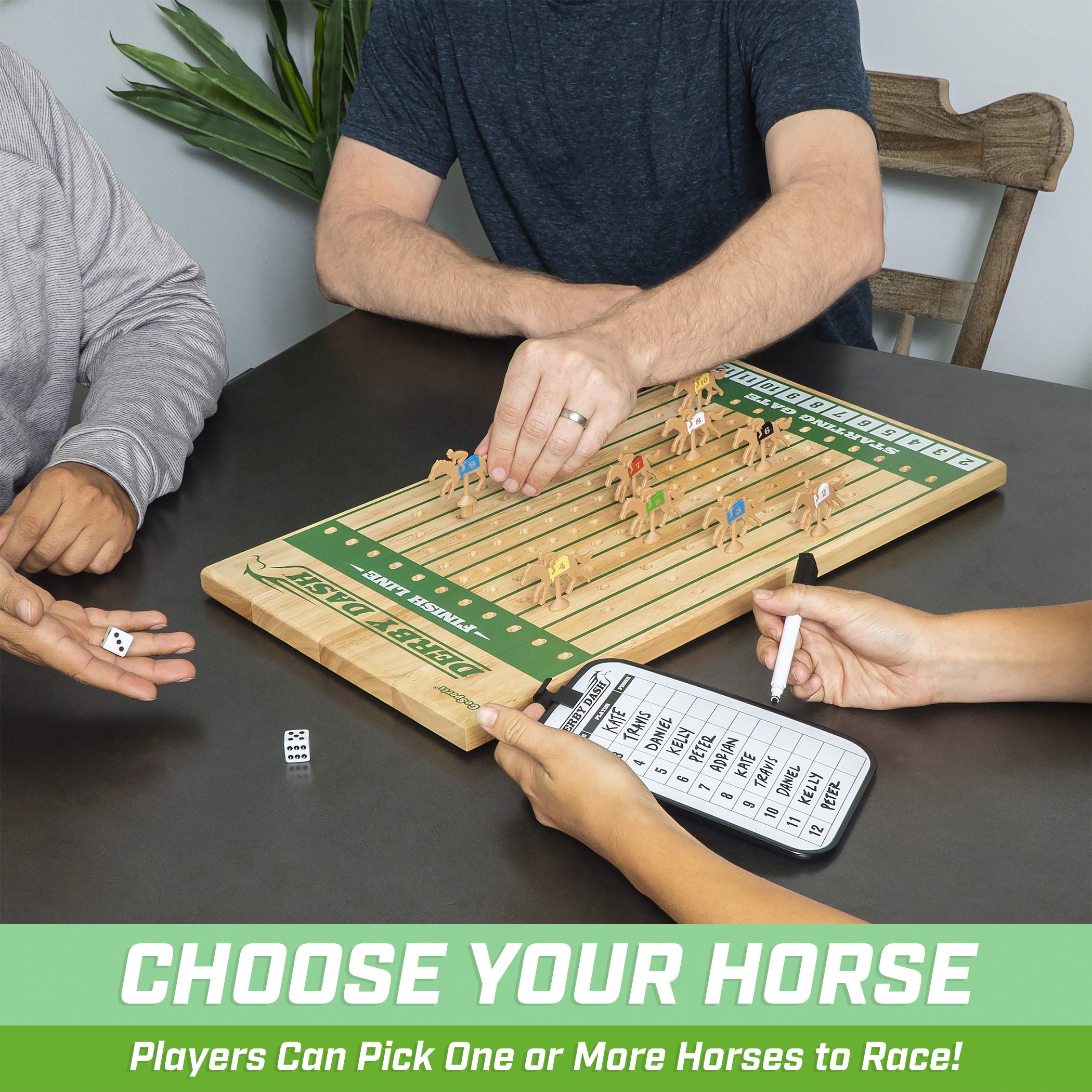 GoSports Derby Dash Horse Race Game Set - Tabletop Horse Racing with 2 Dice and Dry Erase Scoreboard