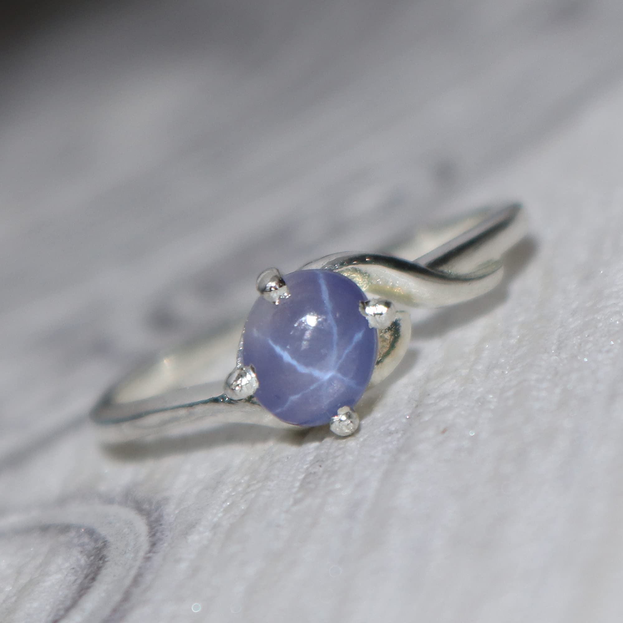 GEMHUB Natural Blue Star Sapphire Sterling Silver Ring Loose Gemstone Ring